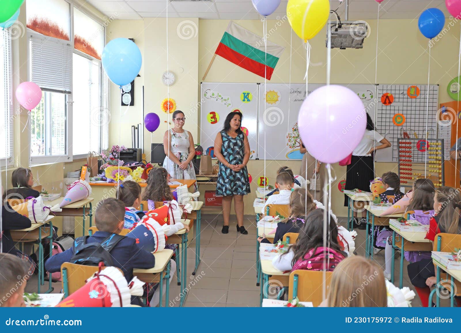 Kids in Classroom in Primary School for First Day of School on ...