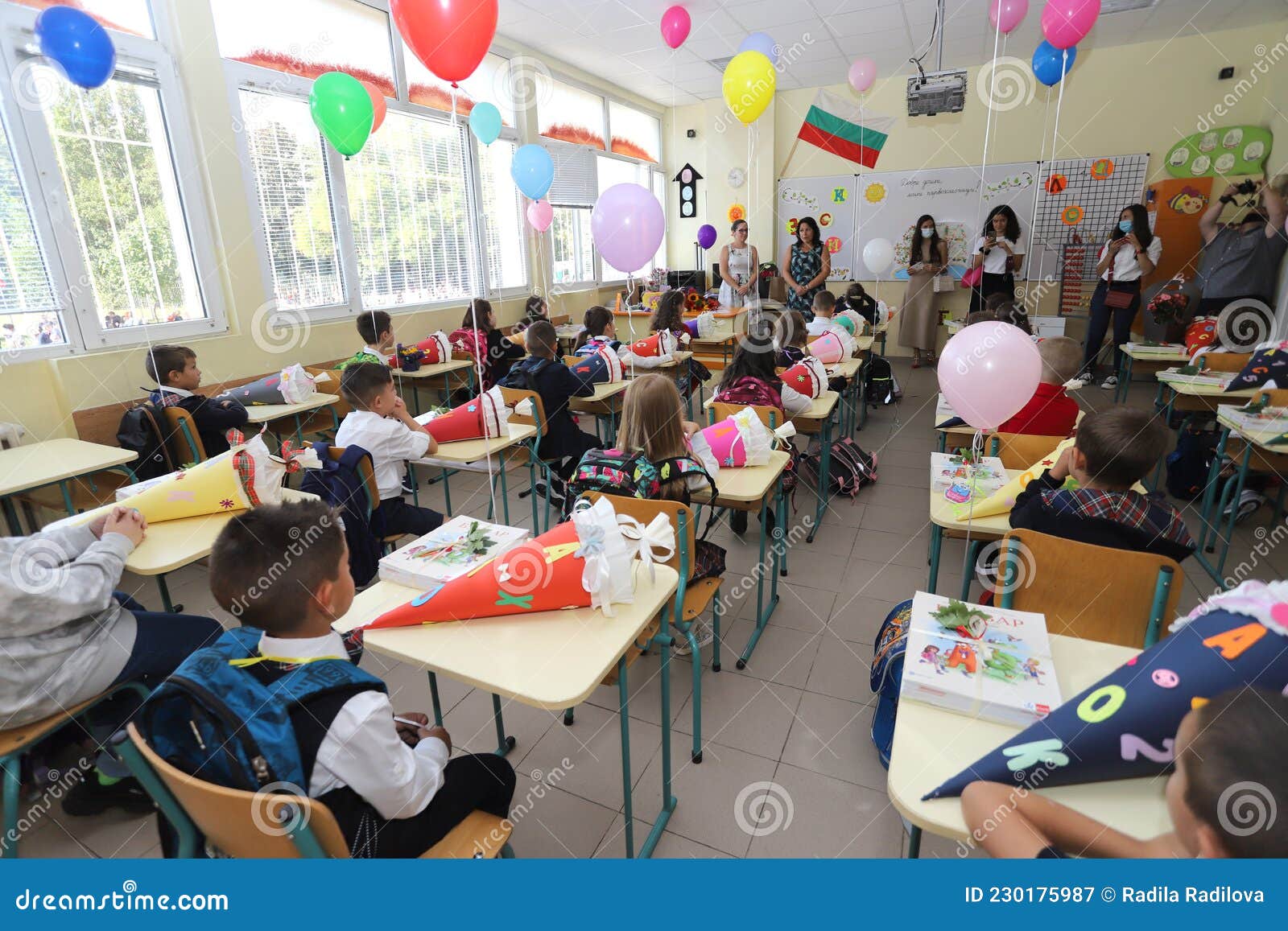 Kids in Classroom in Primary School for First Day of School on ...