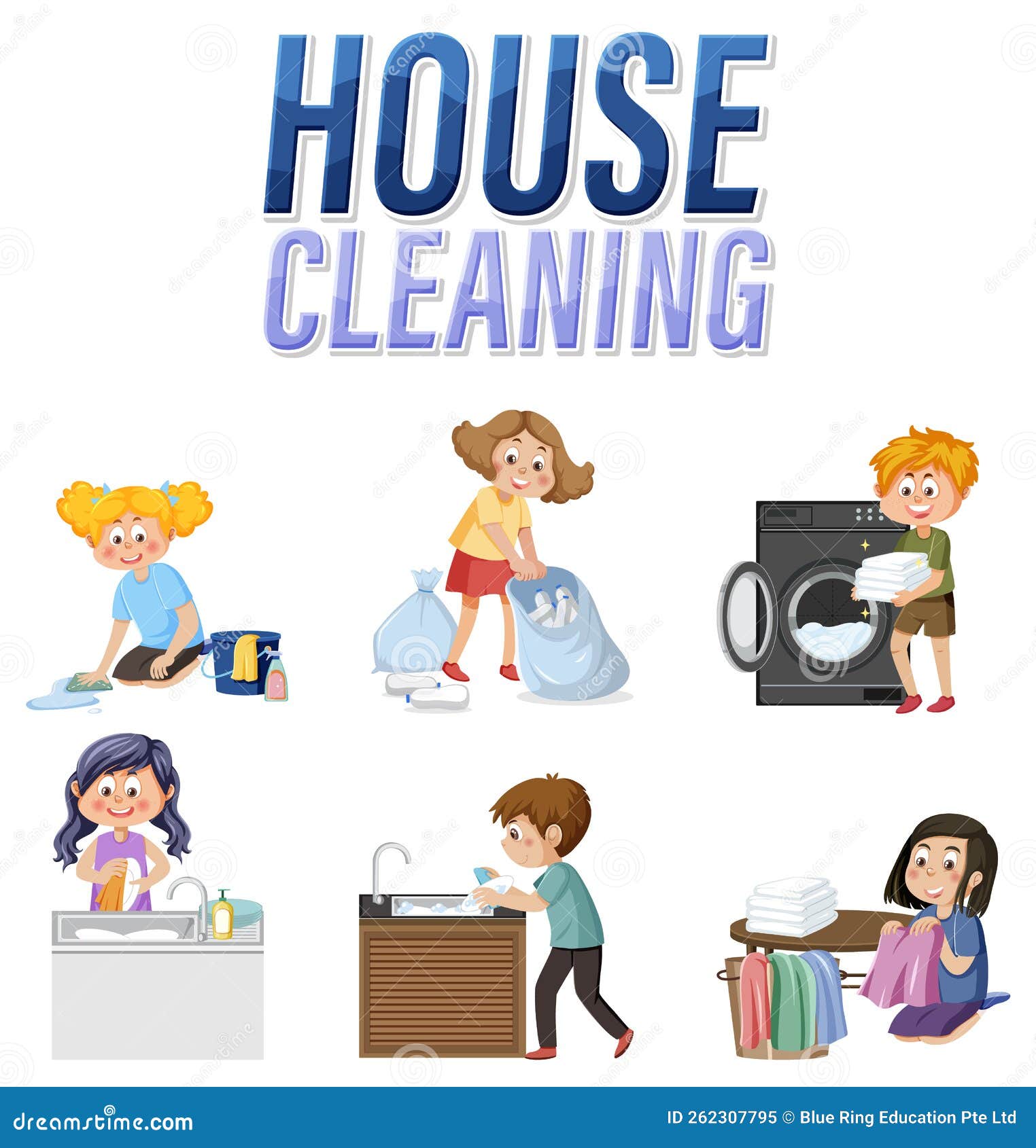 Kids cleaning at home set stock vector. Illustration of clipart - 262307795