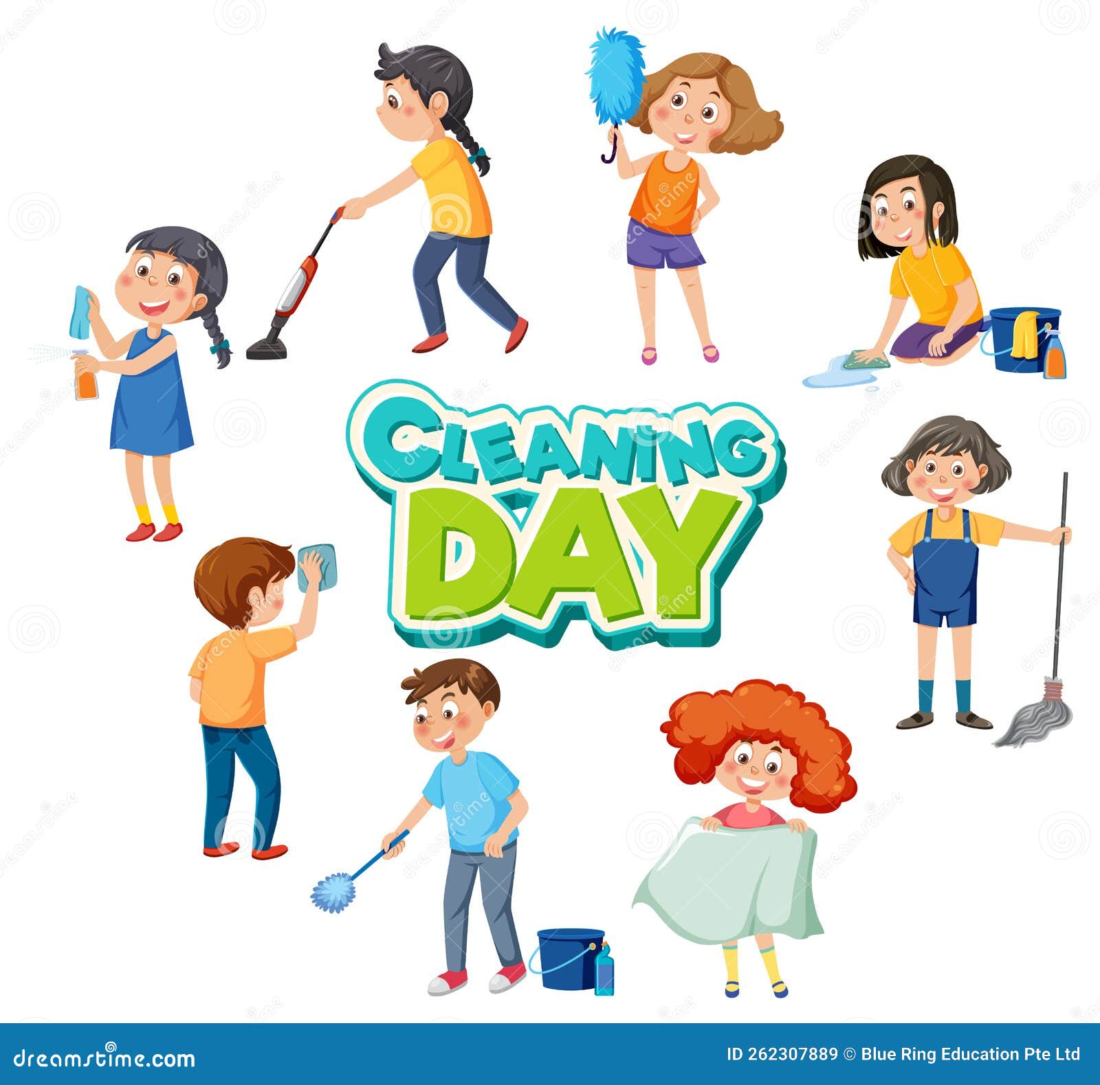 Kids cleaning at home set stock vector. Illustration of human - 262307889