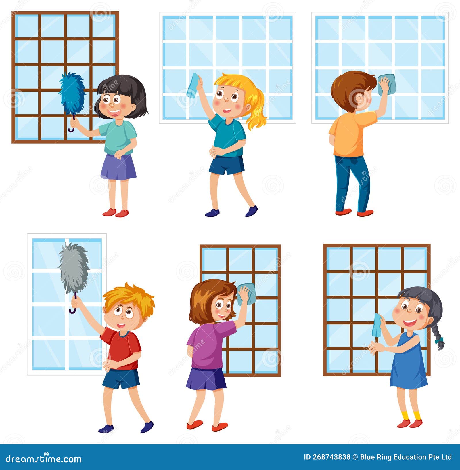 Kids cleaning at home set stock vector. Illustration of action - 268743838