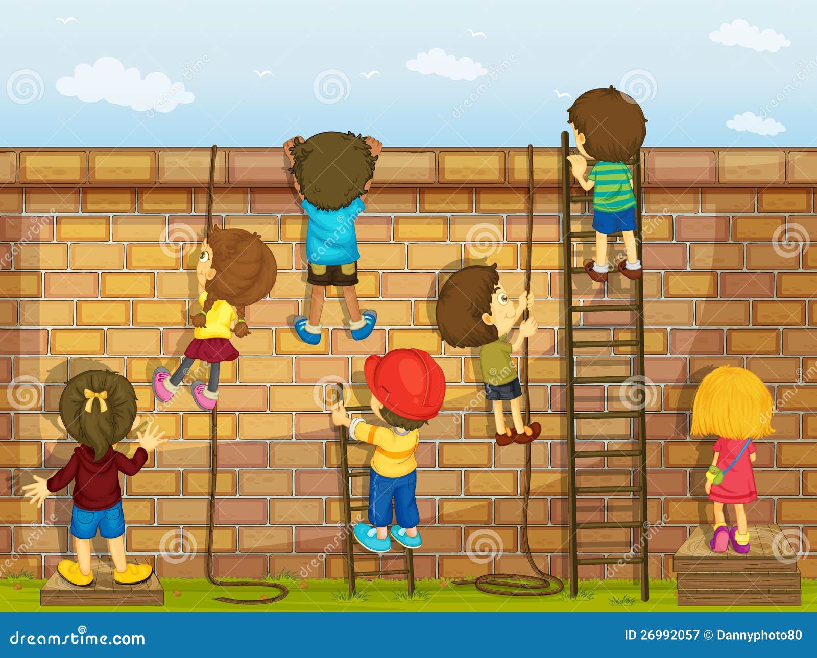 Kids Climbing Vector Climber Children Girl Boy Character Climbs Rock ...