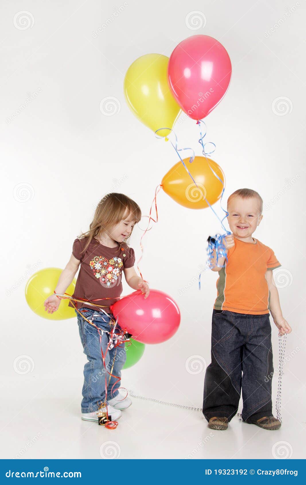 Kids with Colorful Balloons Over White Stock Photo - Image of colorful ...