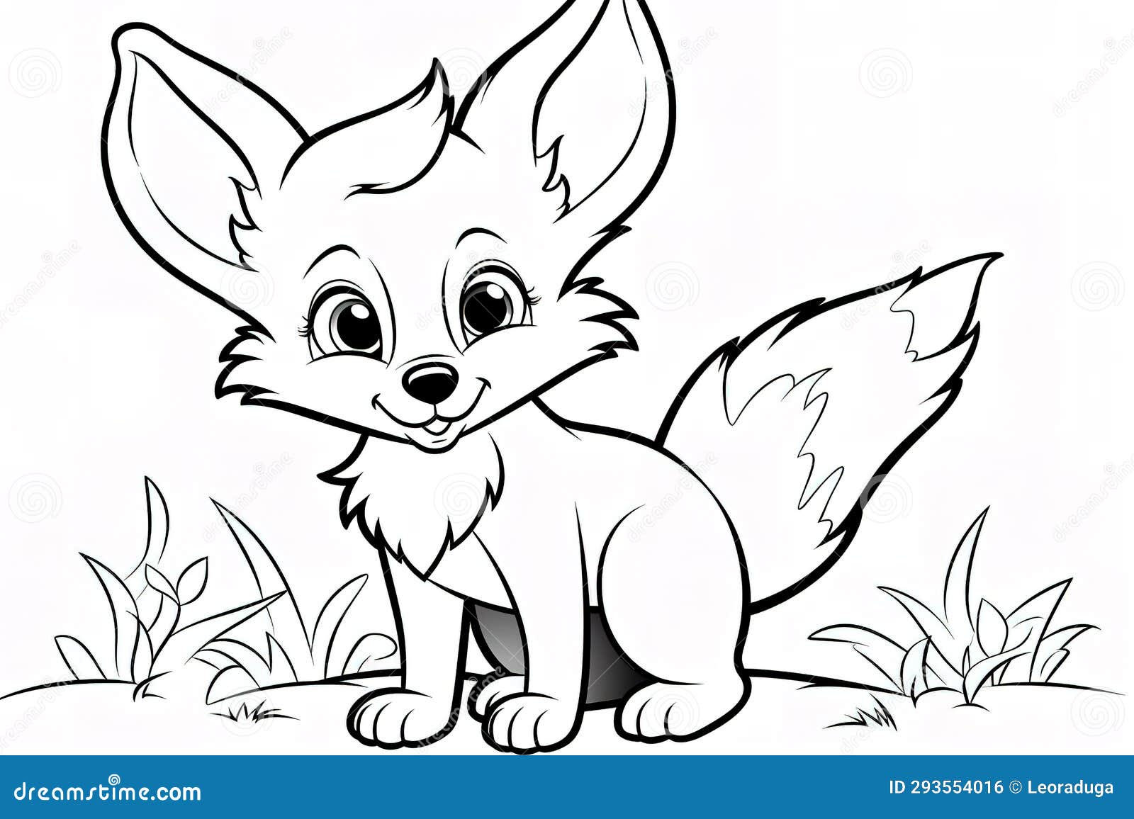 Kids Coloring Book Image, Fox Cub, Basic Line Drawing, Simple Image for ...
