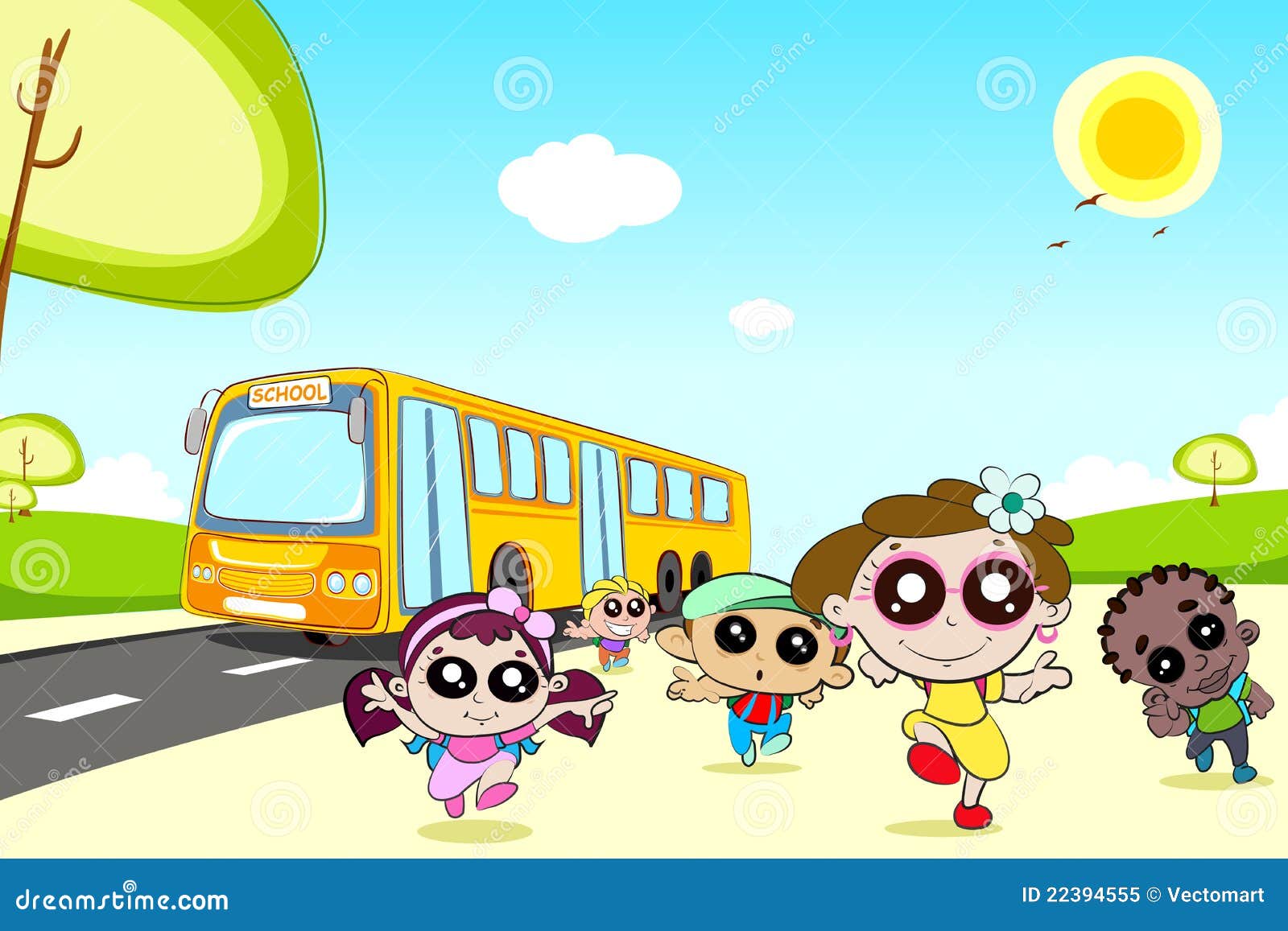 Kids Coming Out Of School Bus Stock Vector - Illustration of road ...