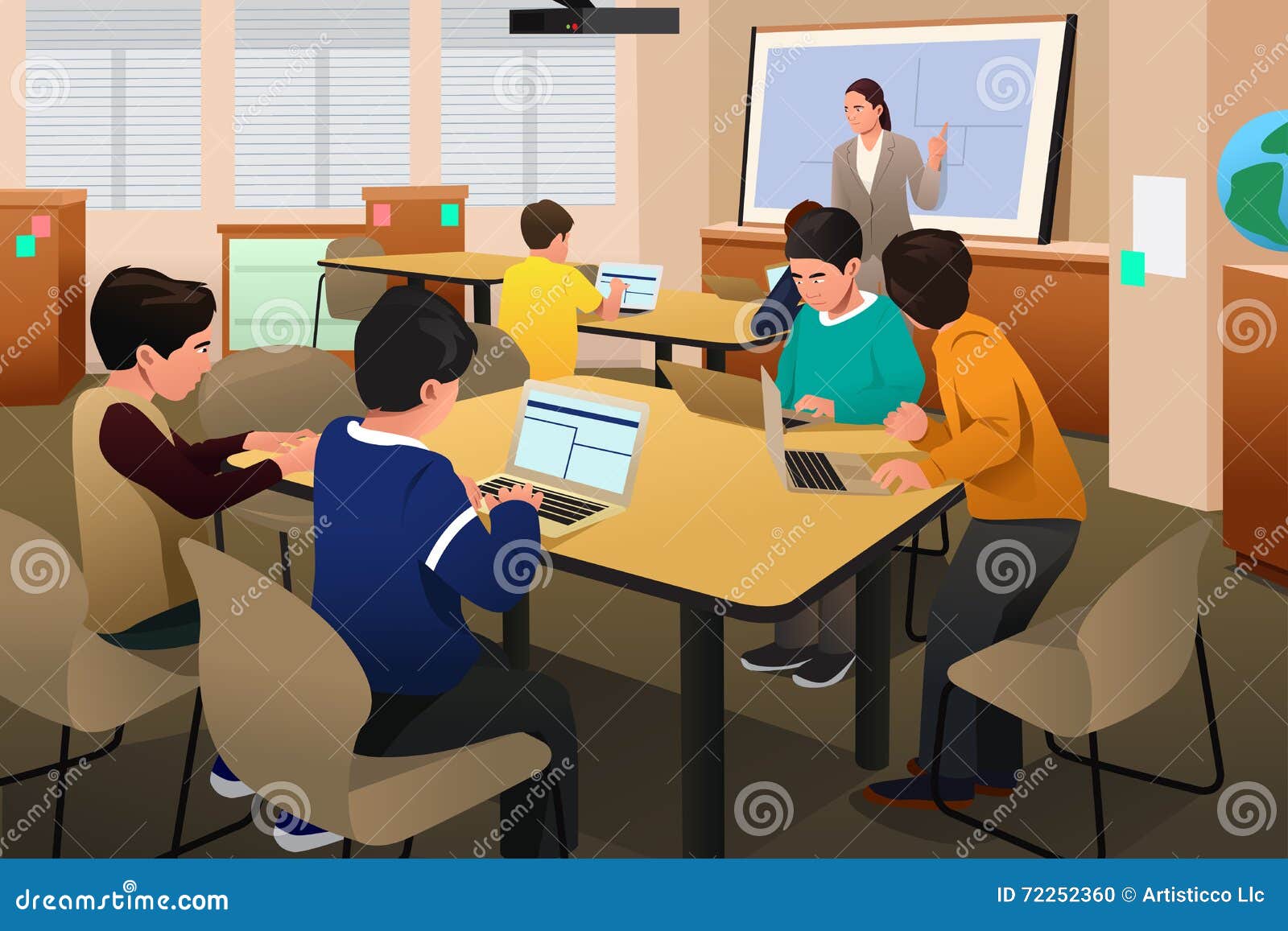 Kids in Computer Class stock vector. Illustration of kids - 72252360