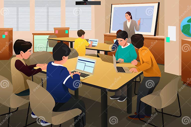 Kids in Computer Class stock vector. Illustration of kids - 72252360