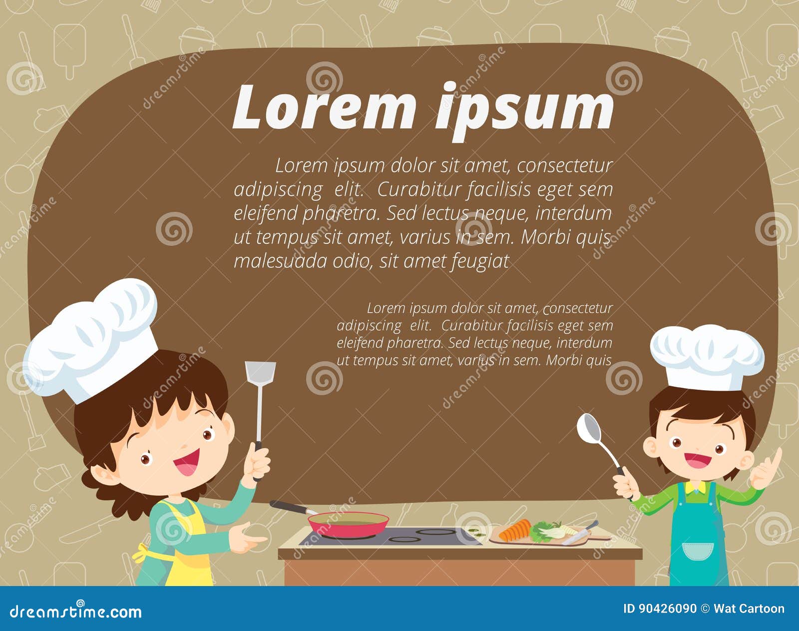 Cooking Class Diploma. Young Girl And Boy Cook Kid With Apron, Kitchen ...