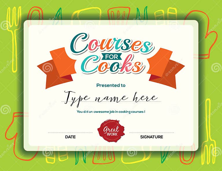 Kids Cooking Courses Certificate Template Stock Vector - Illustration ...