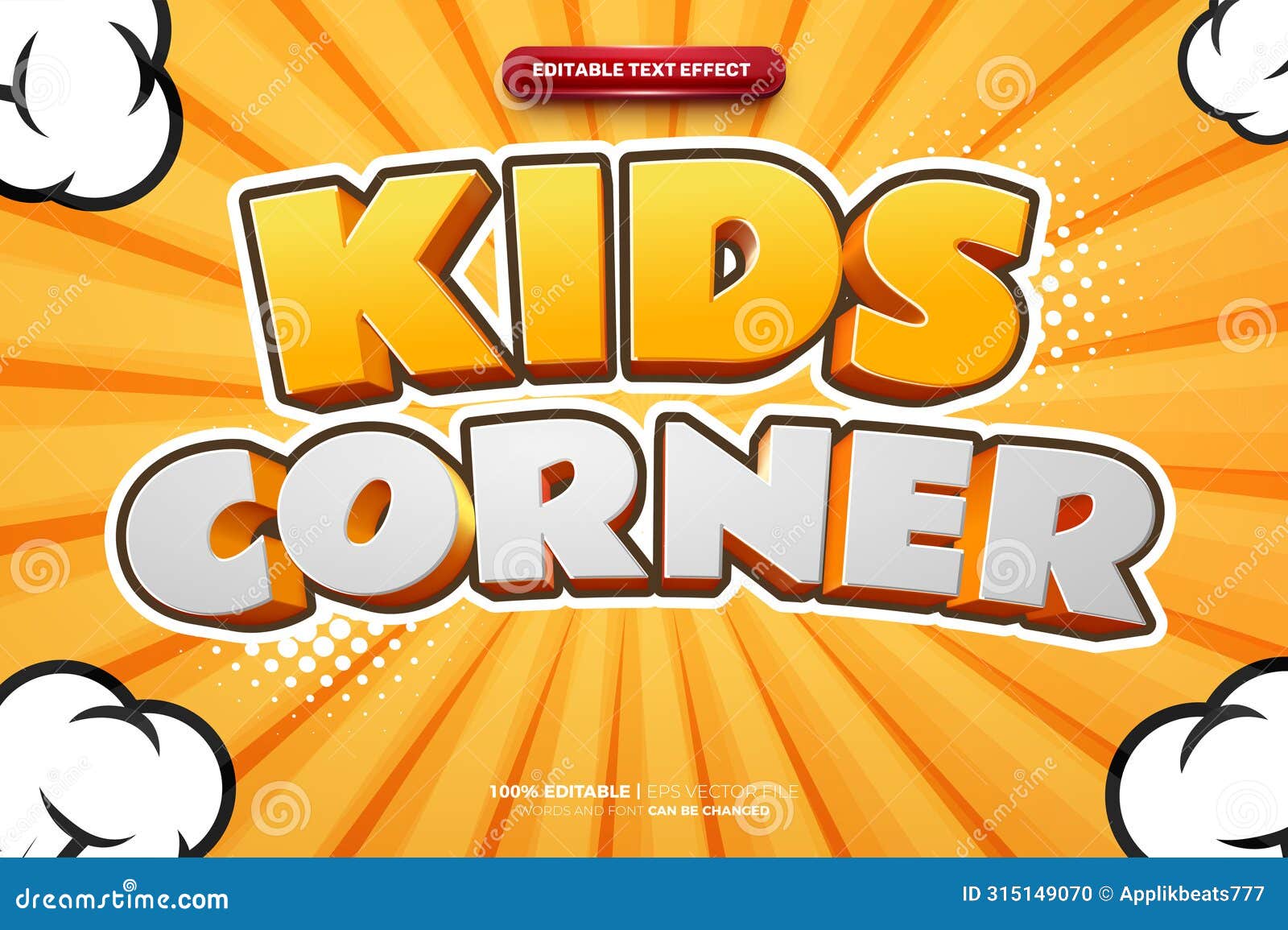 Kids Corner Comic Cartoon Style Bold 3D Editable Text Effect Style ...