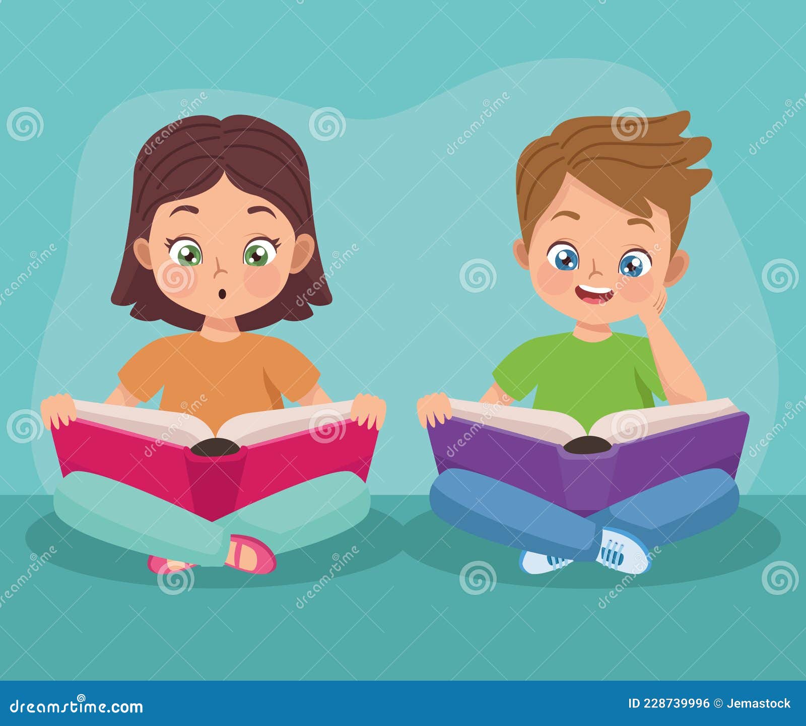 Kids couple reading books stock vector. Illustration of cartoon - 228739996