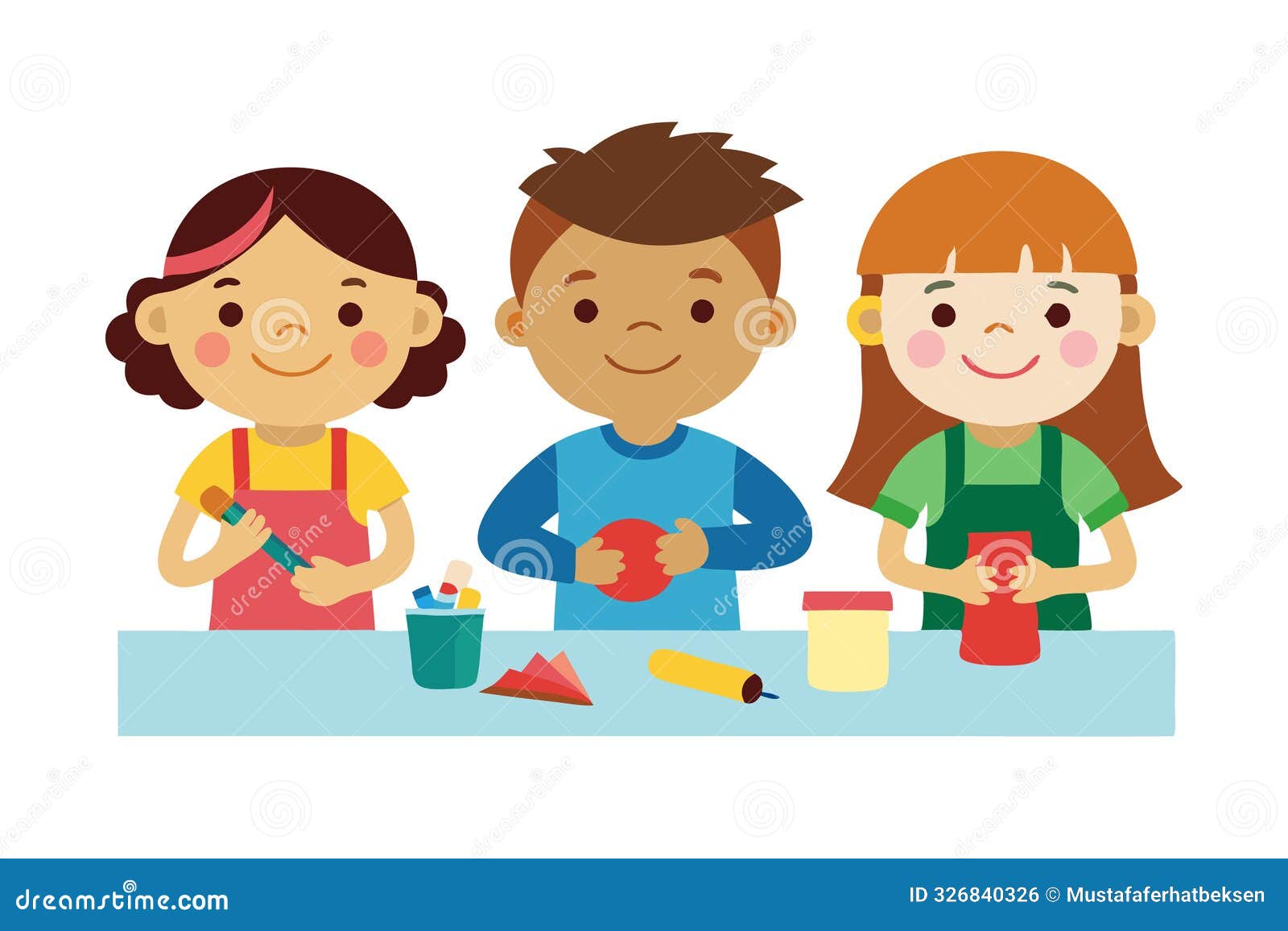 Kids Crafting Top View. Education, Drawing Painting, Kindergarten ...