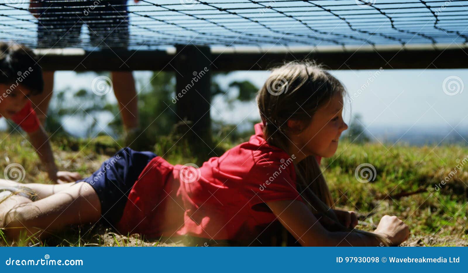 Kids Crawling Under the Net during Obstacle Course Training Stock ...