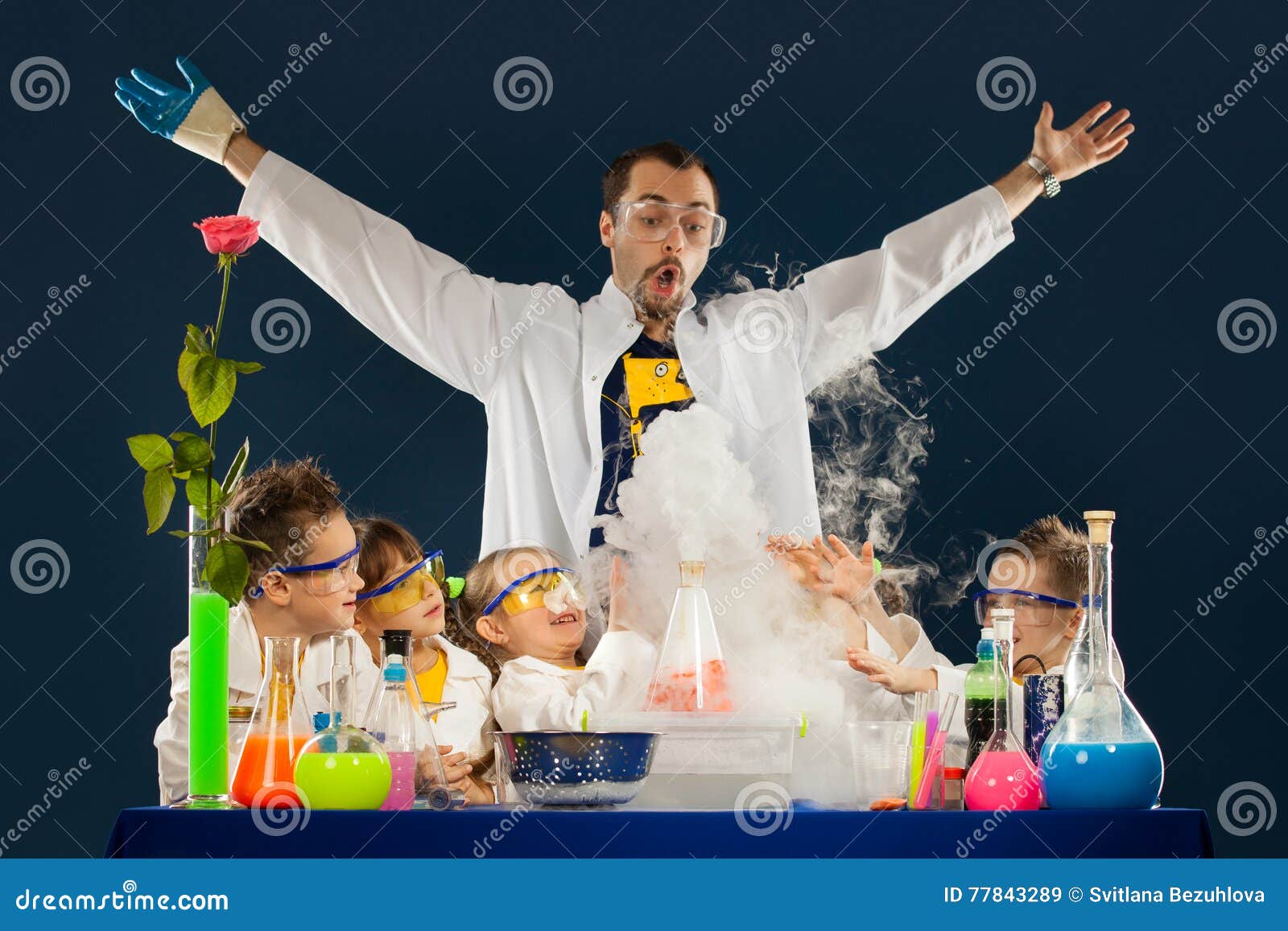 Kids with Crazy Professor Doing Science Experiments in the Laboratory ...