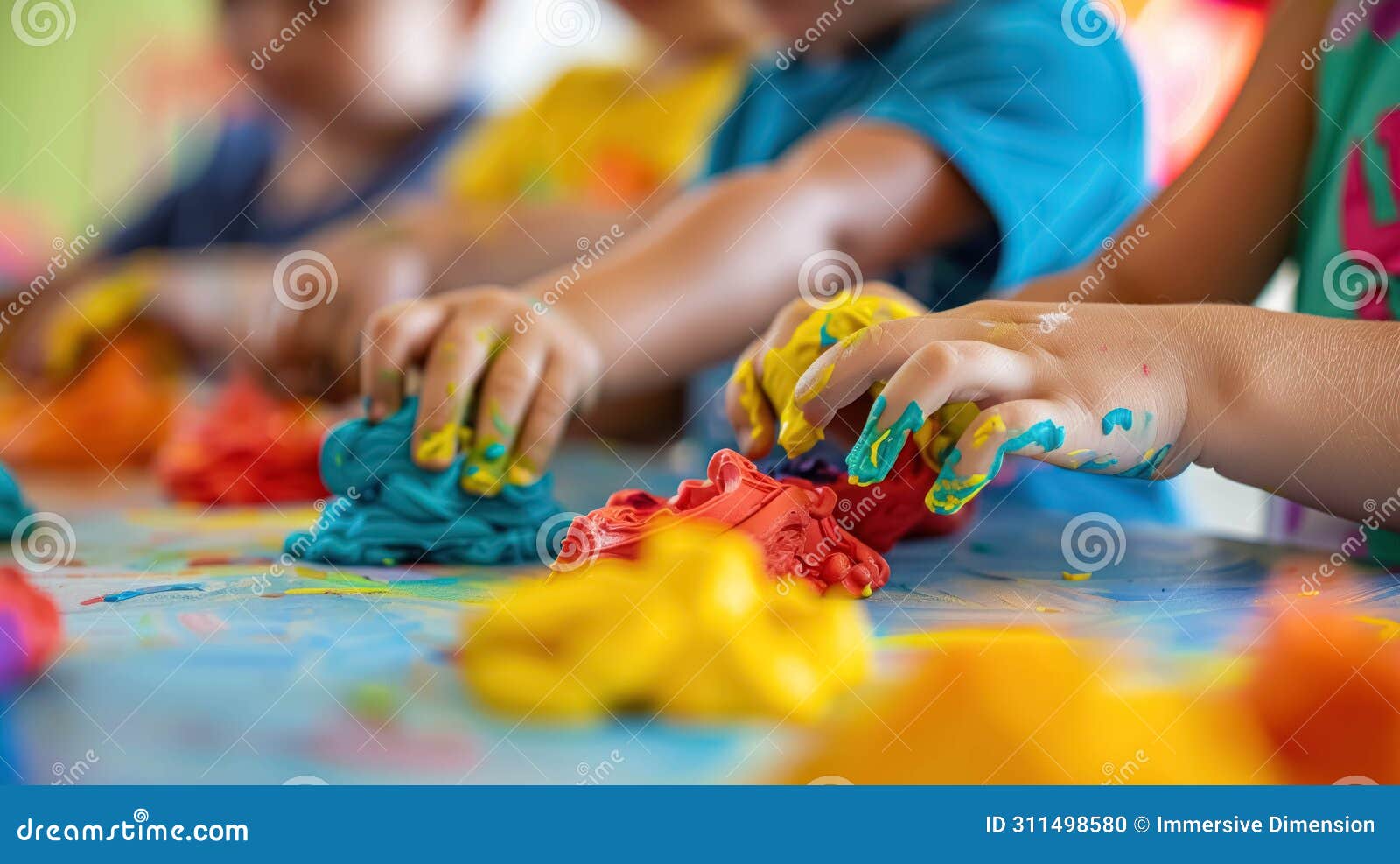 Kids Create Things with Modeling Clay of Different Colors. Focus View ...