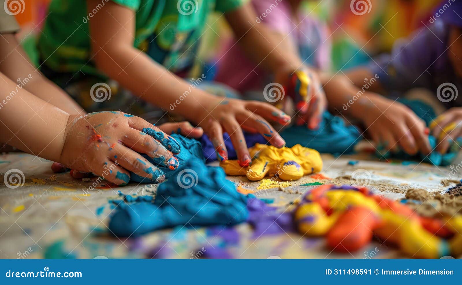 Kids Create Things with Modeling Clay of Different Colors. Focus View ...