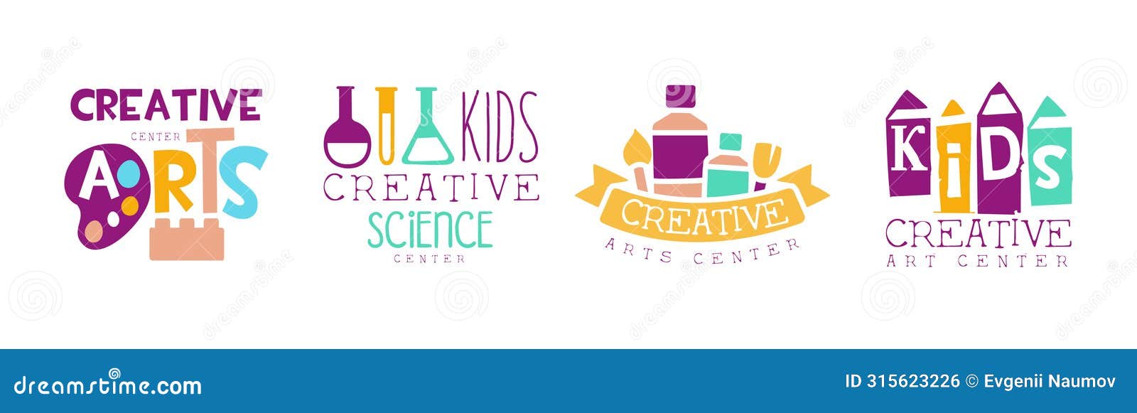 Kids Creative Art Center Logo and Label Design Vector Set Stock Vector ...