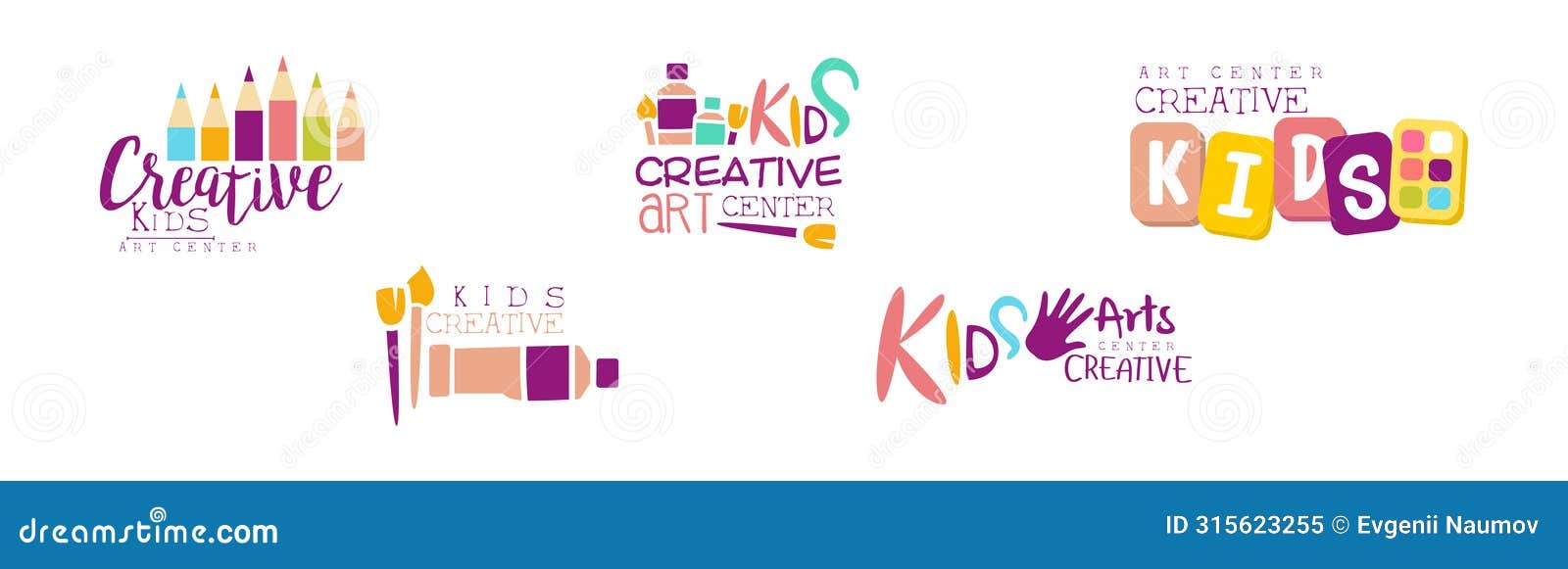 Kids Creative Art Center Logo and Label Design Vector Set Stock Vector ...