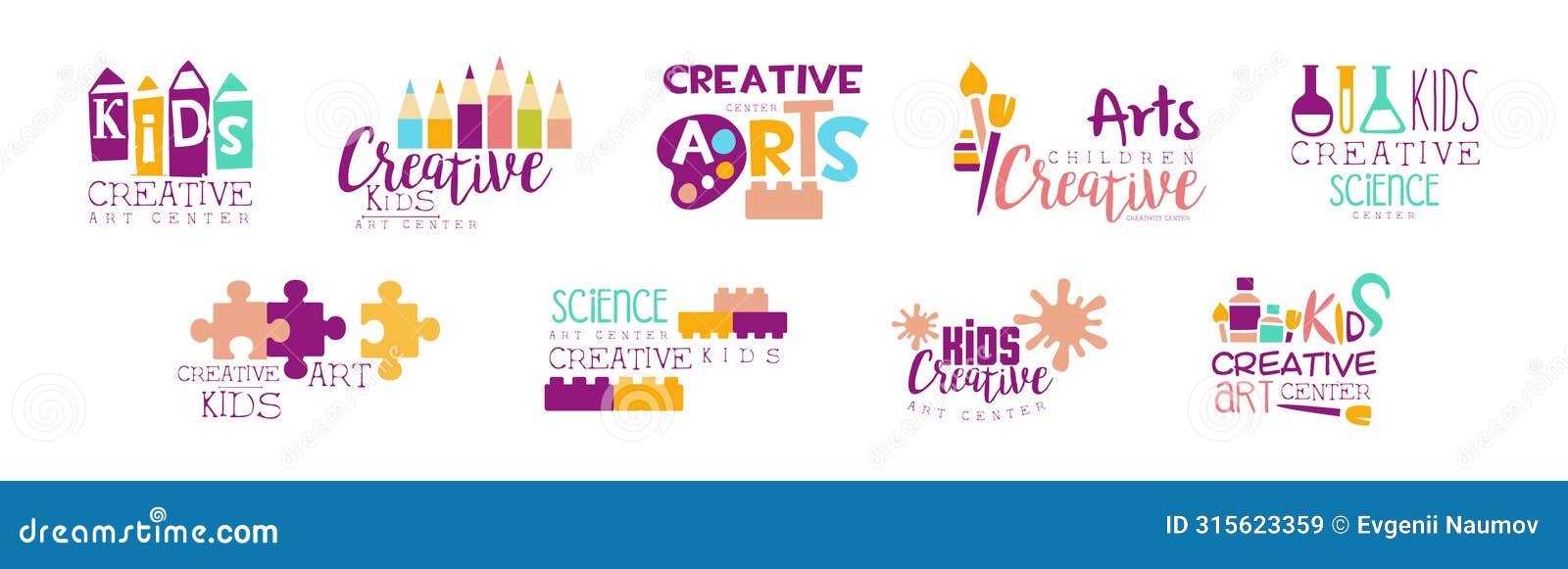 Kids Creative Art Center Logo and Label Design Vector Set Stock Vector ...