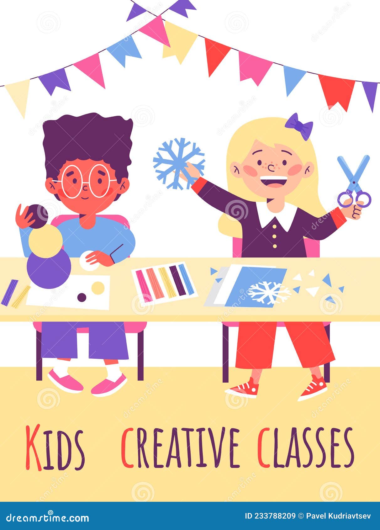 Kids Creative Classes Advertising Banner or Card Flat Vector ...