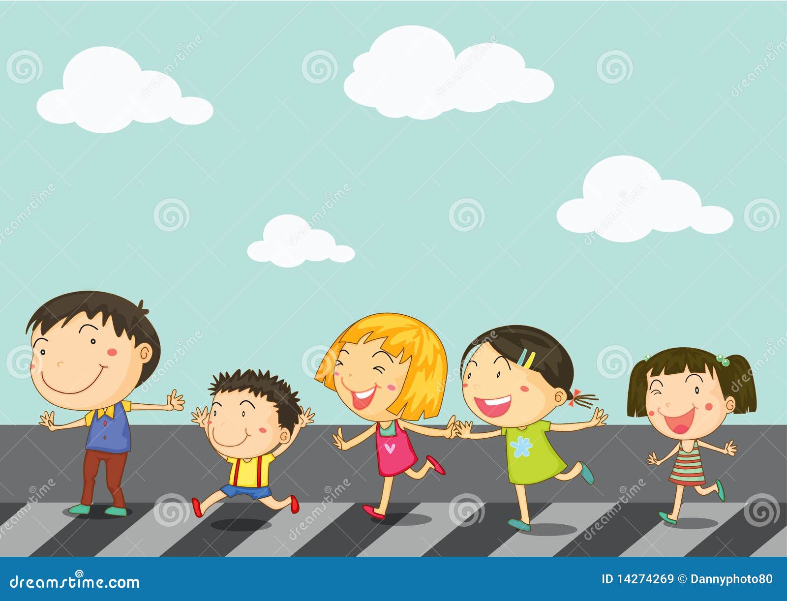 Mom With Son Crossing Road On Crosswalk, Road Markings, Sidewalk For ...