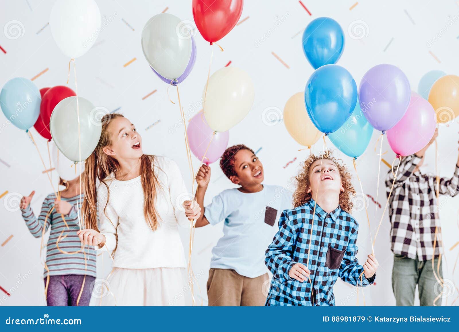 Kids dancing with balloons stock image. Image of colorful - 88981879