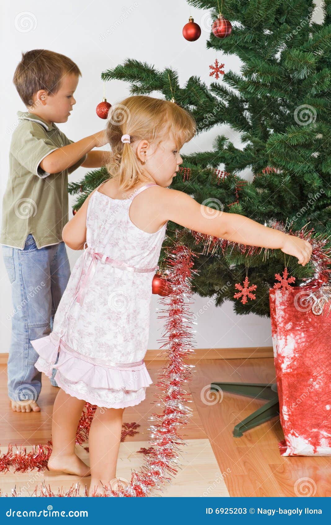Kids Decorating the Christmas Tree Stock Image - Image of happiness ...