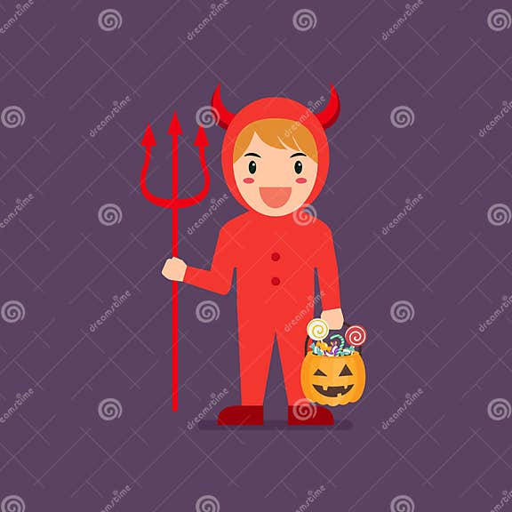Kids in Devil Halloween Costume Stock Vector - Illustration of child ...