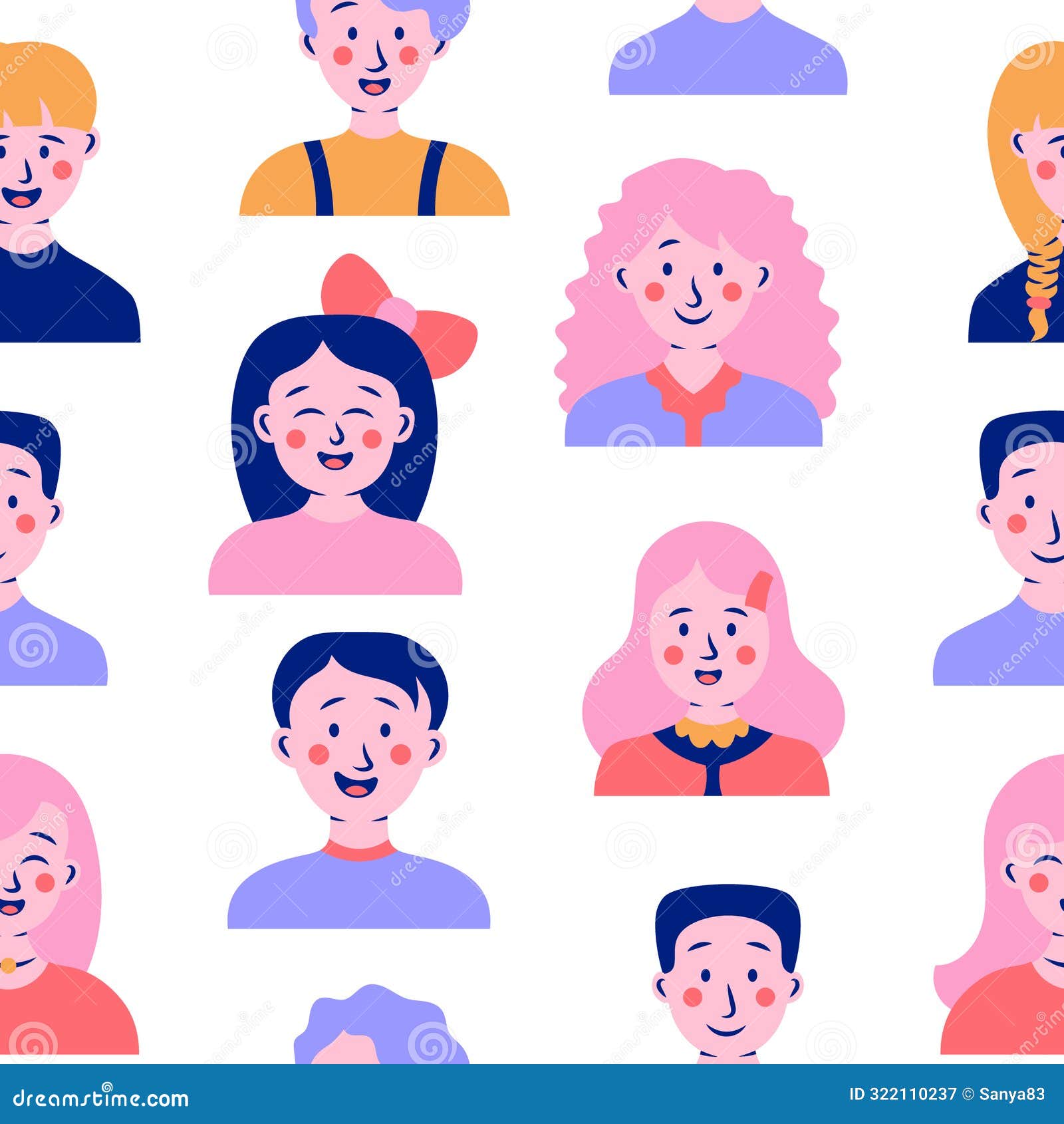 Kids Different User Profile. Seamless Pattern Stock Vector ...