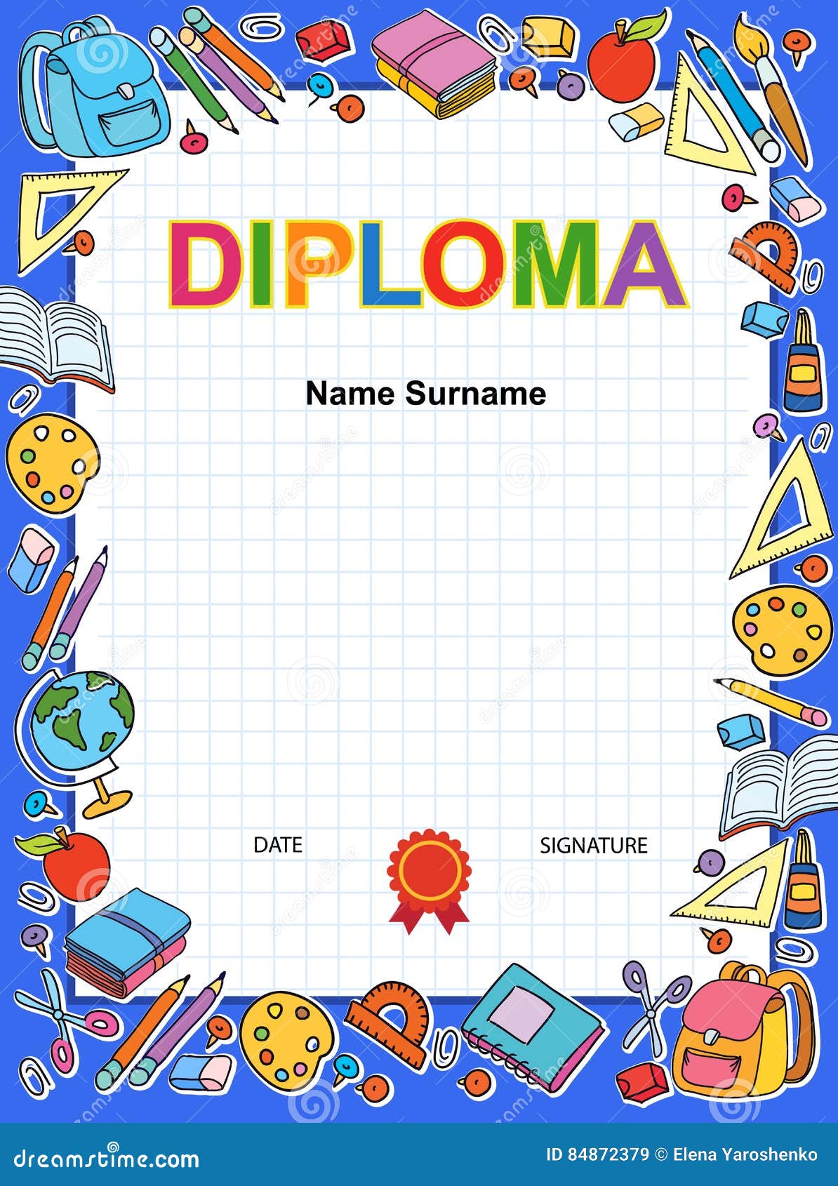 Kids Diploma Certificate Background Design Template Stock Vector ...