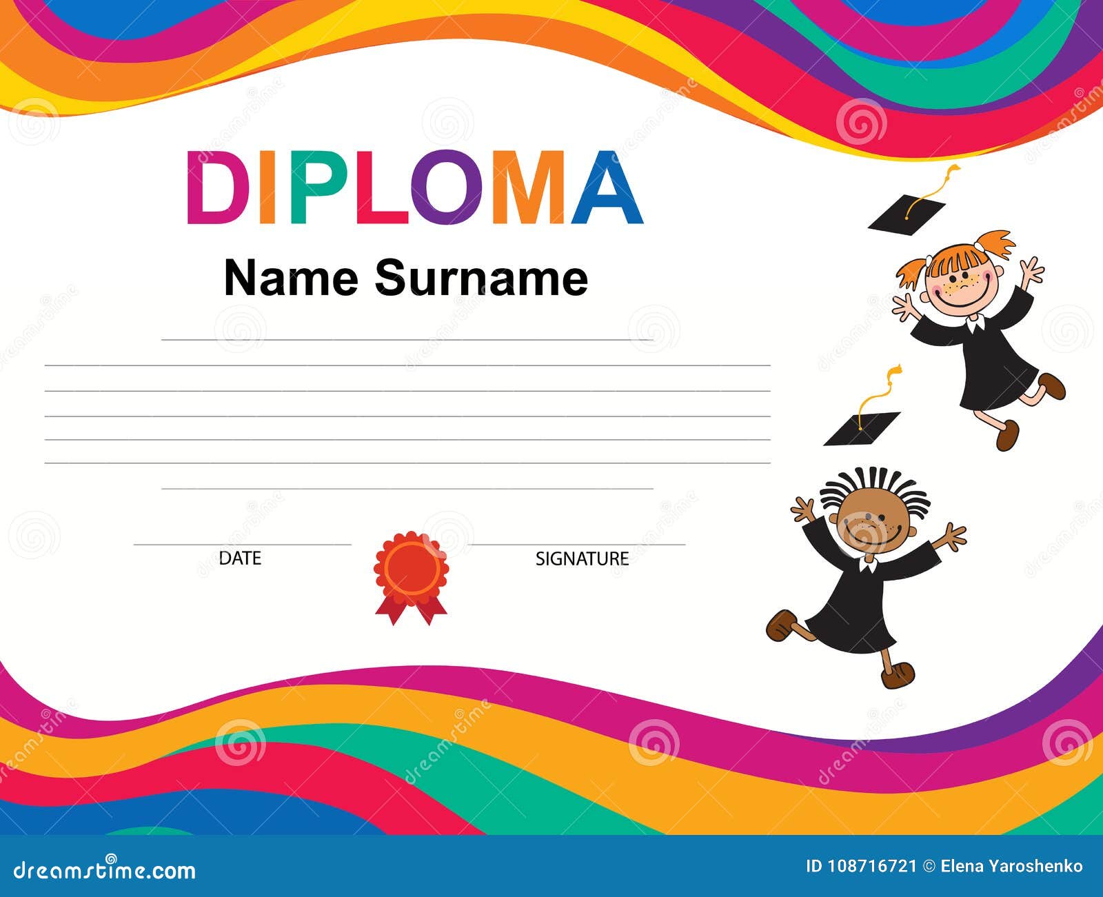 Kids Diploma Certificate Background Design Template Stock Vector ...