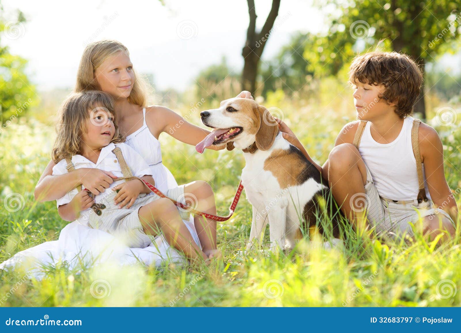 Kids with dog stock image. Image of domestic, child, father - 32683797