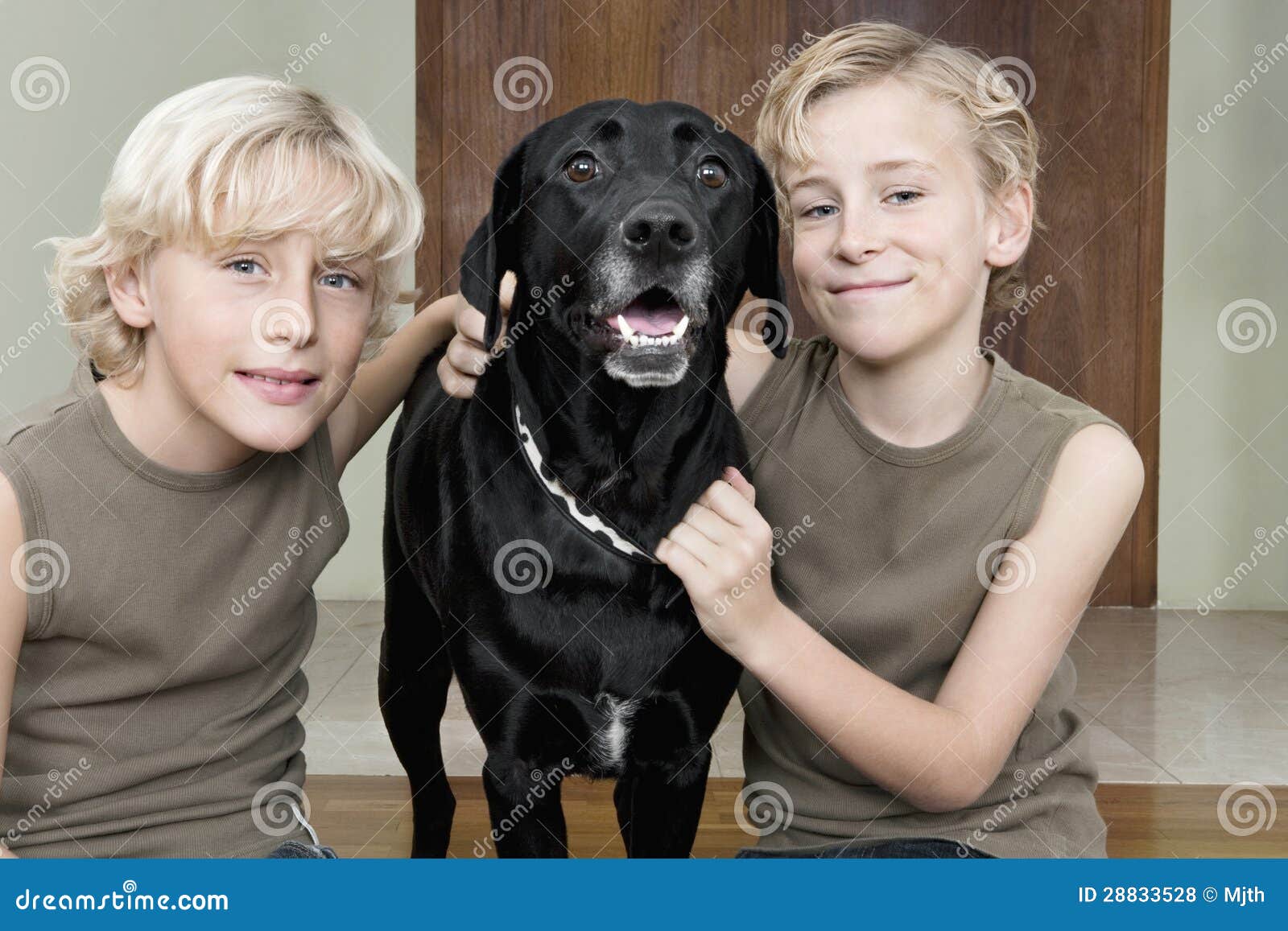 Kids with Dog at Home stock photo. Image of children - 28833528