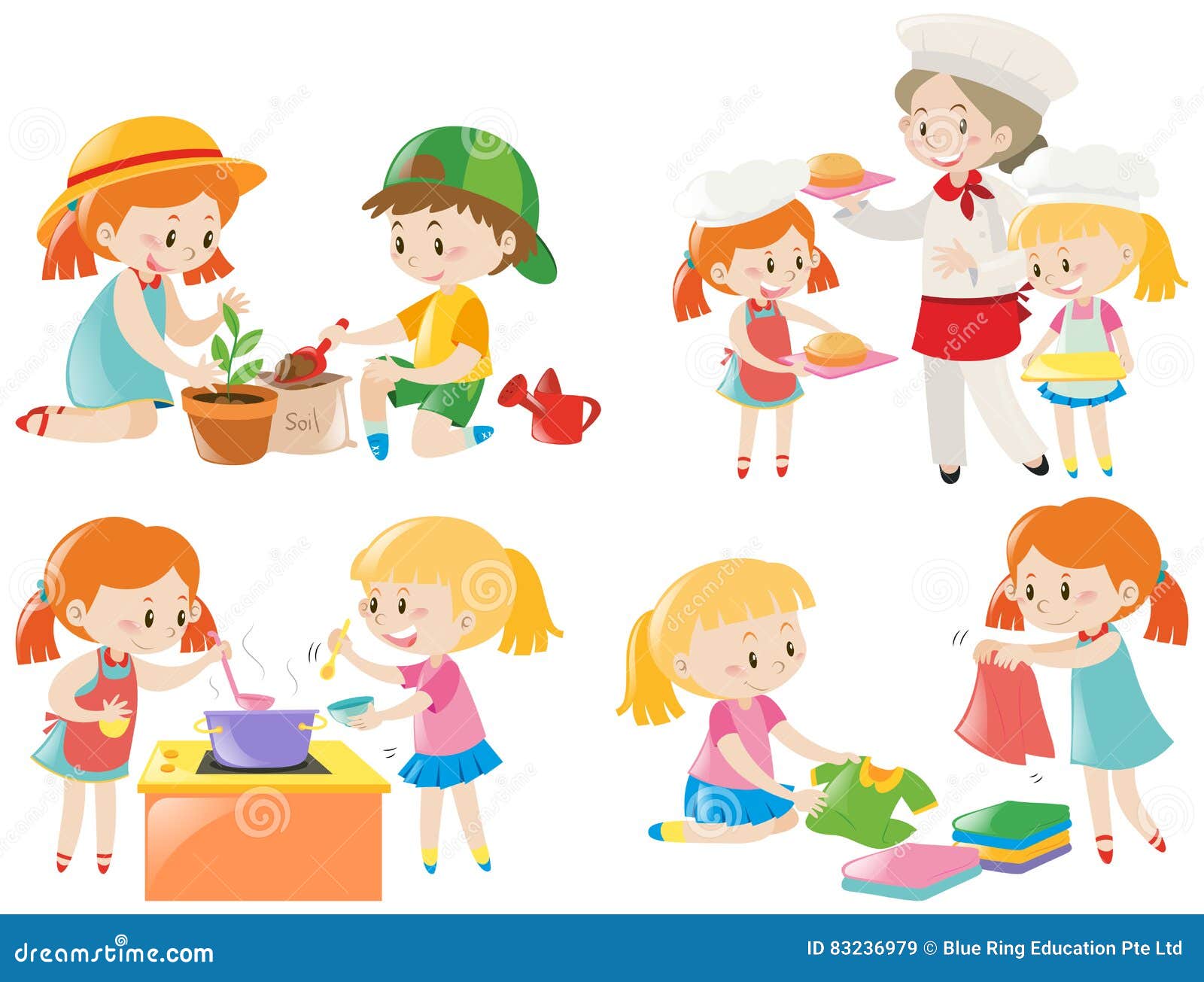Kids Doing Different Chores Stock Vector - Illustration of object ...