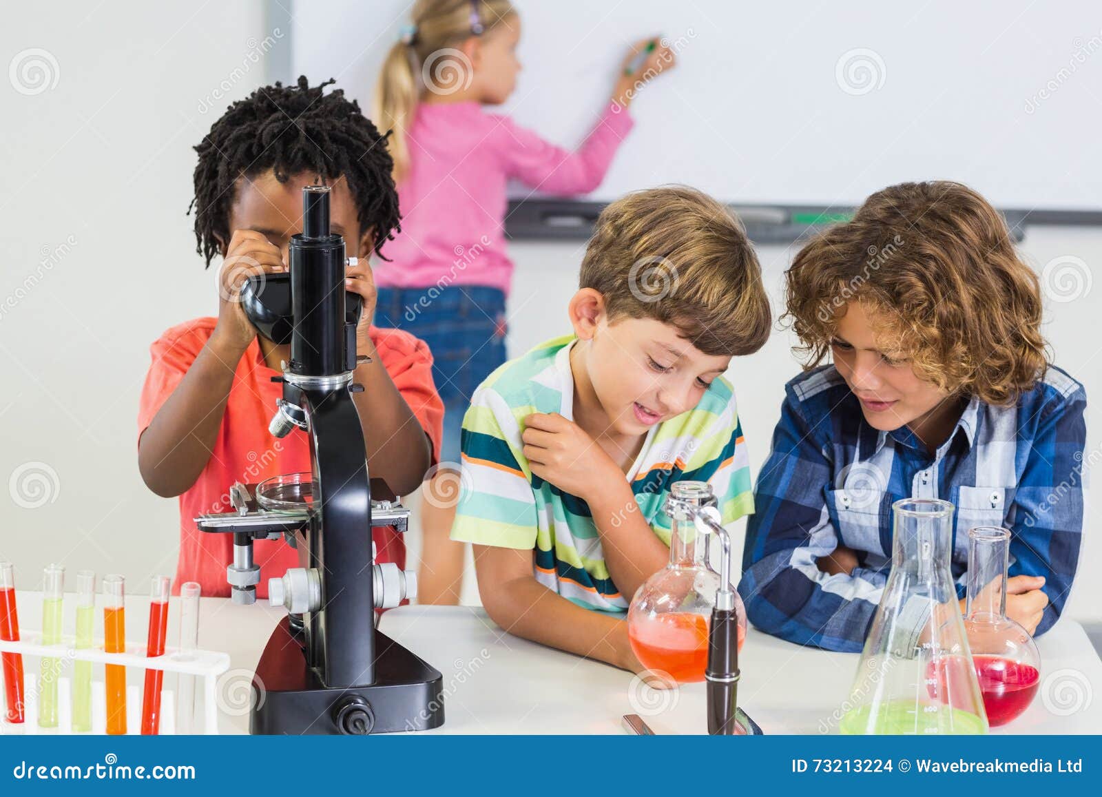 Kids Doing Experiment in Laboratory Stock Photo - Image of ...