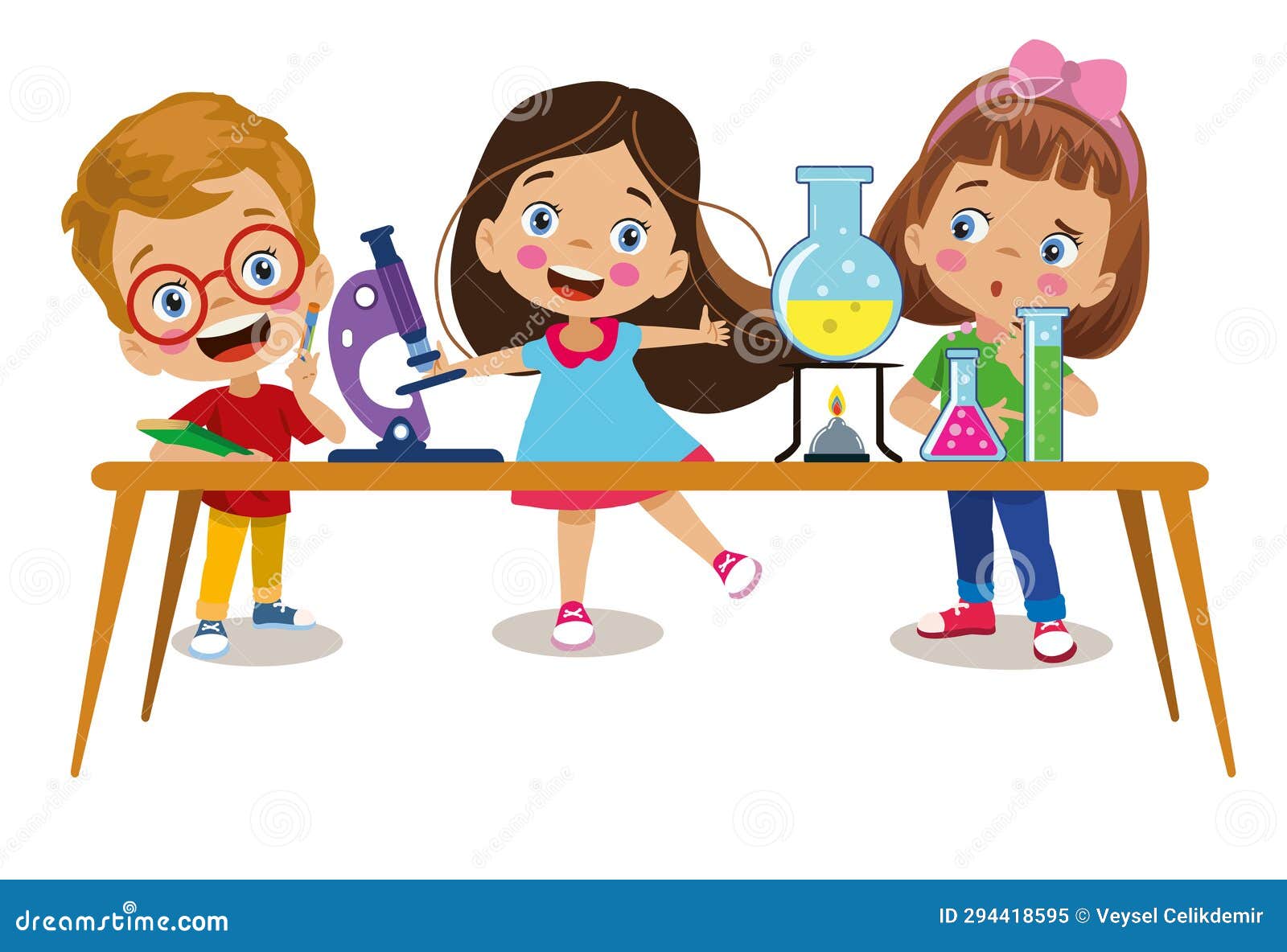 Kids Doing Experiment Research in Lab at School Stock Illustration ...