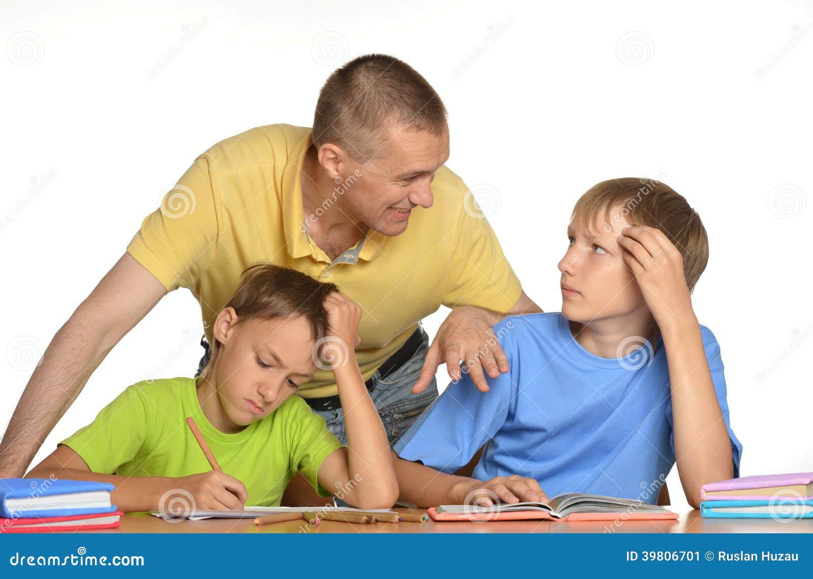 Kids Doing Homework with Father Stock Image - Image of help, caucasian ...