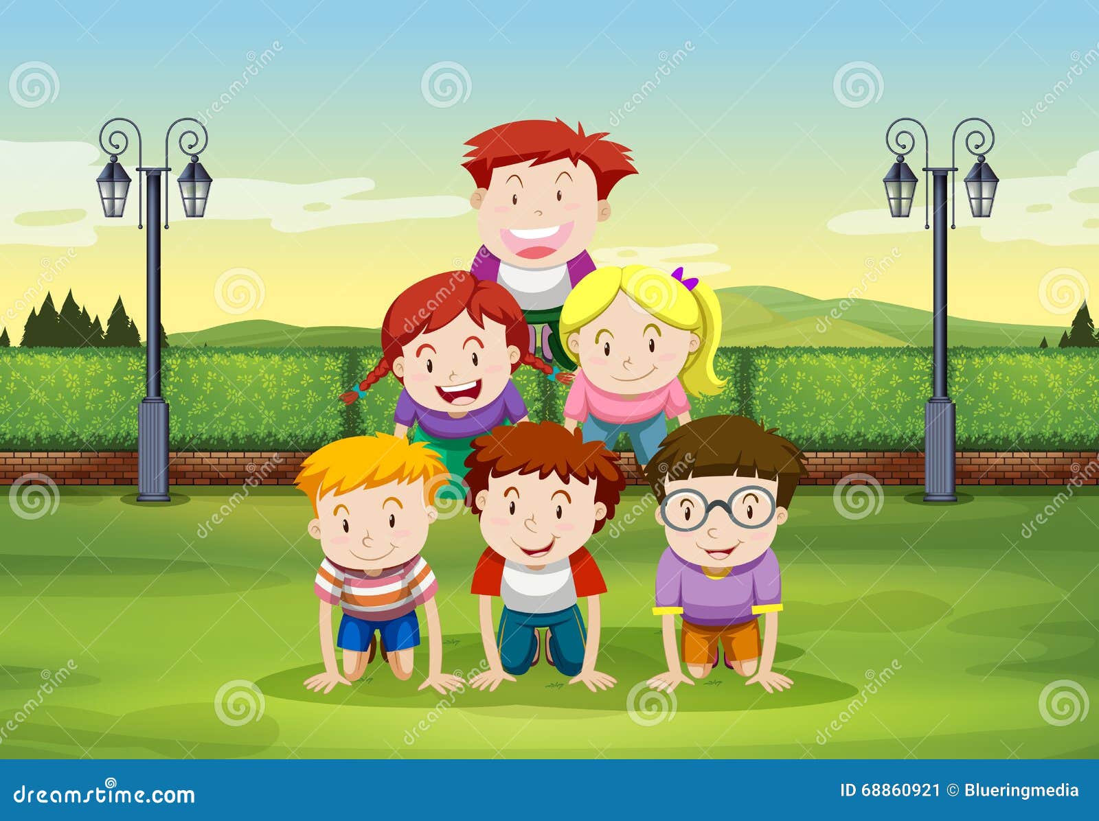 Kids Doing Human Pyramid in the Park Stock Vector - Illustration of ...