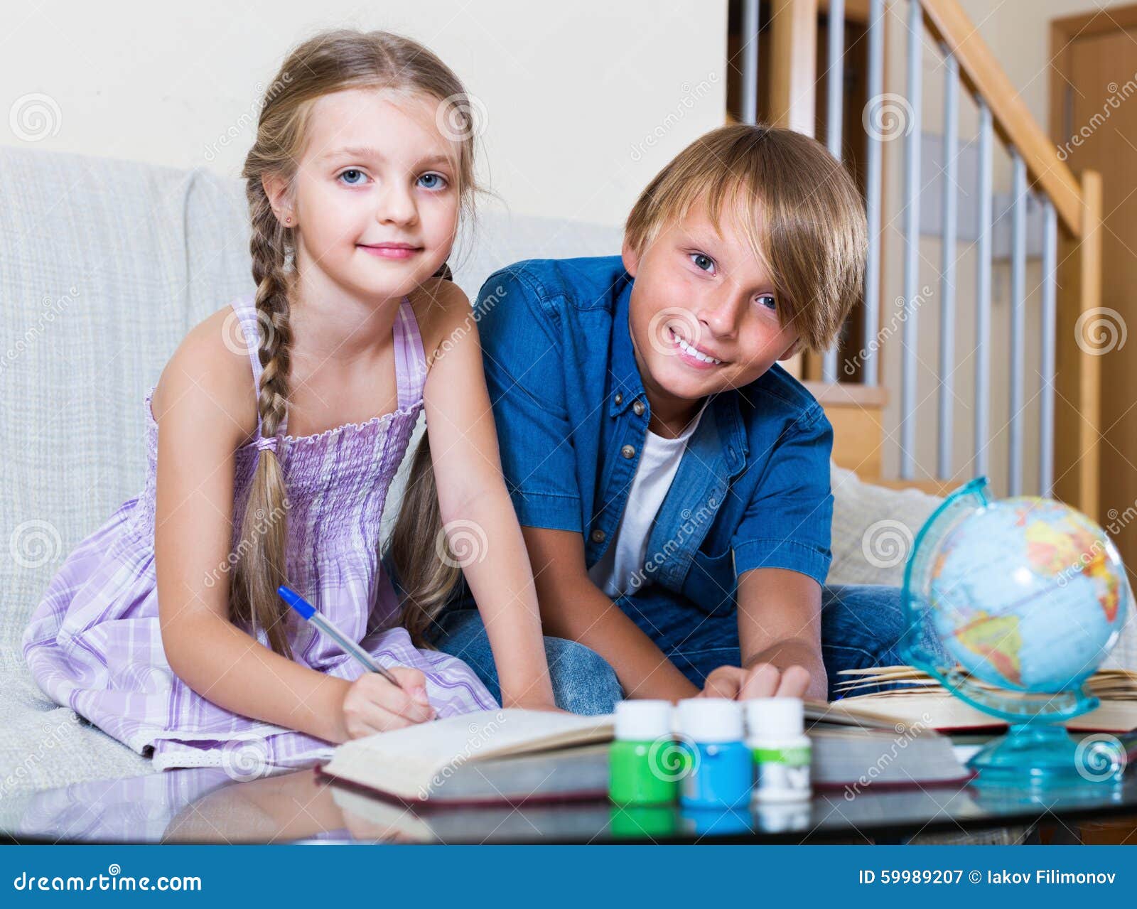 Kids Doing Ordinary Homework Together Stock Image - Image of notebook ...