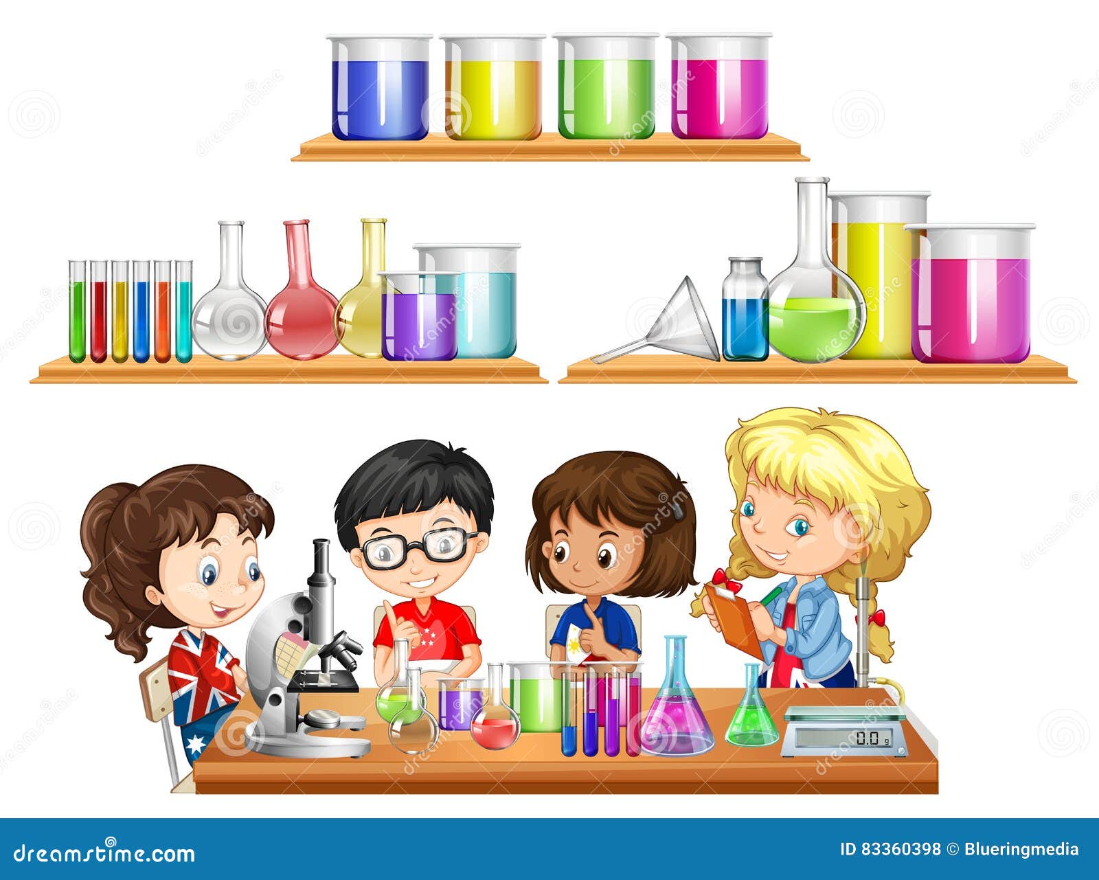 Science Set With Beakers And Computer Cartoon Vector | CartoonDealer ...