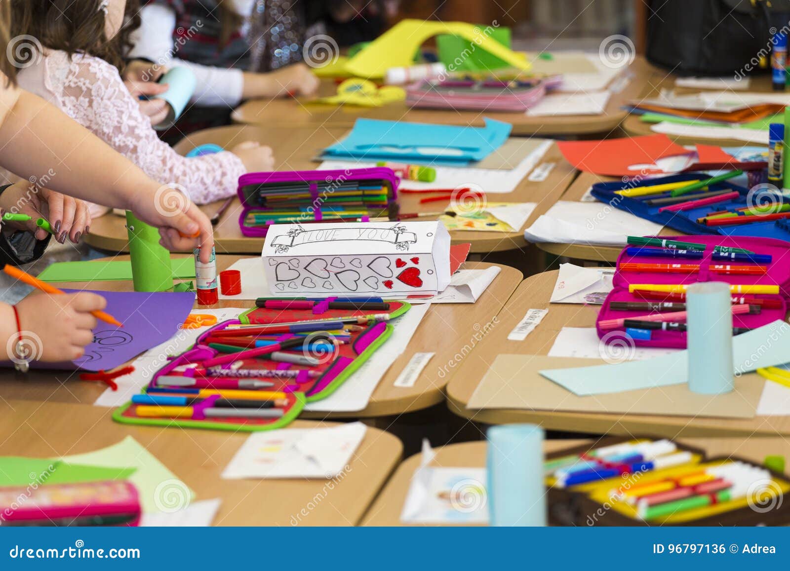 Kids Drawing at the Artistic Hour Stock Photo - Image of romania, girl ...