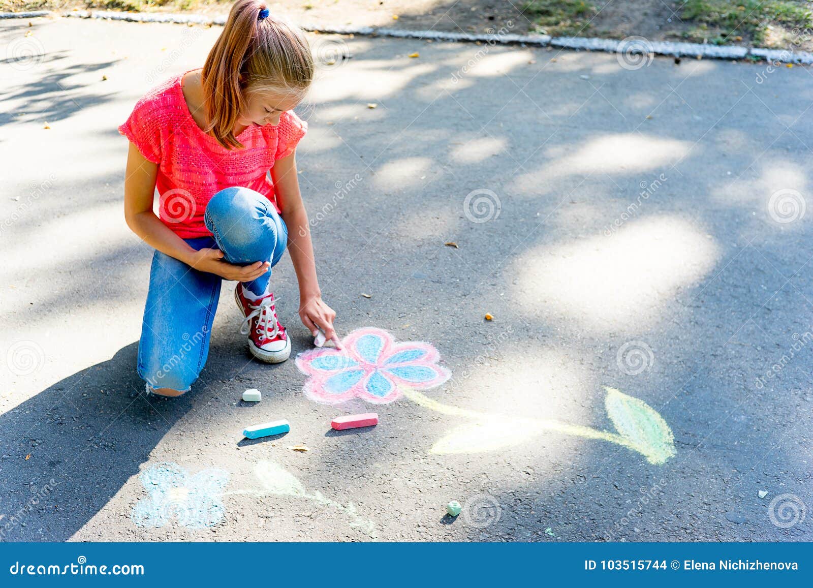 Kids drawing with chalk stock photo. Image of artist - 103515744