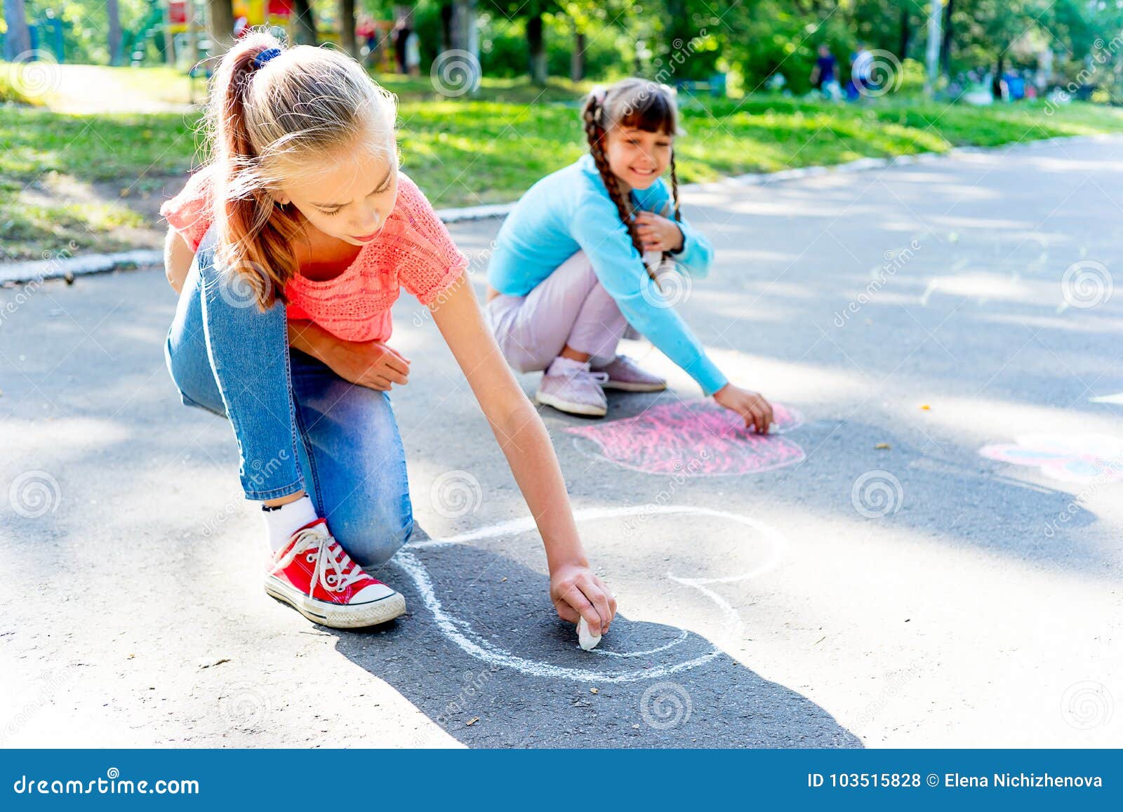 Kids drawing with chalk stock photo. Image of cute, preschool - 103515828