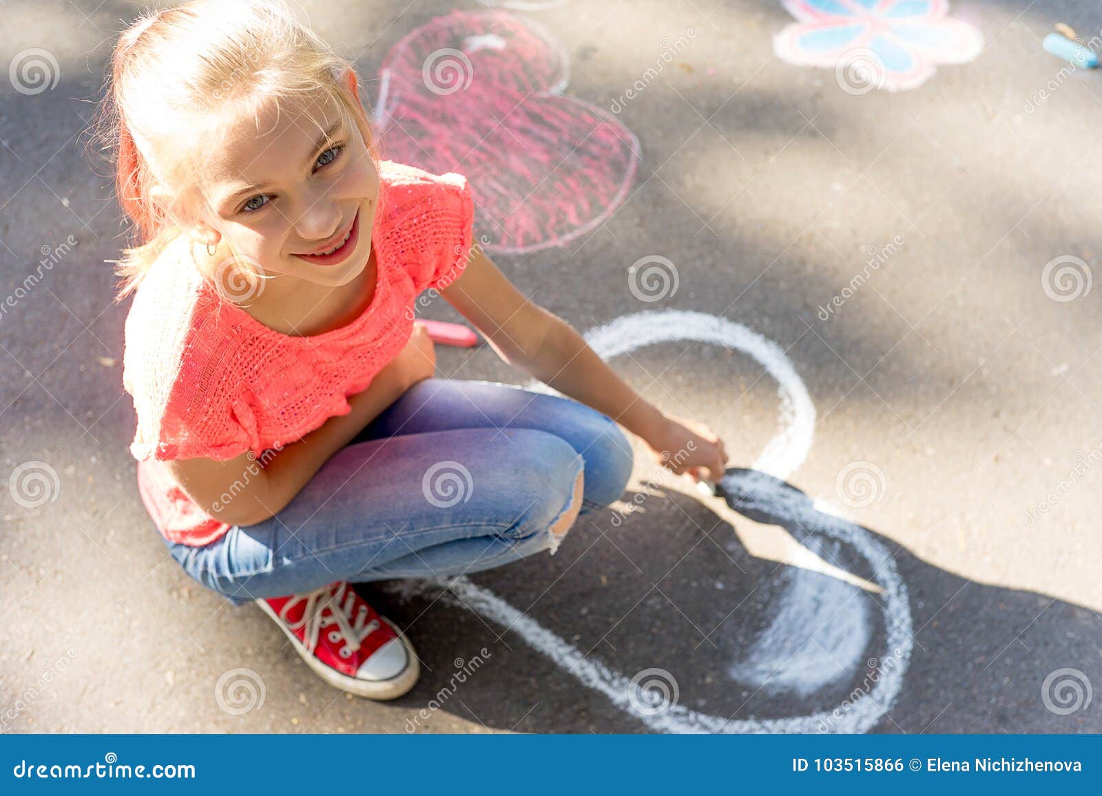 Kids drawing with chalk stock photo. Image of selectivefocus - 103515866