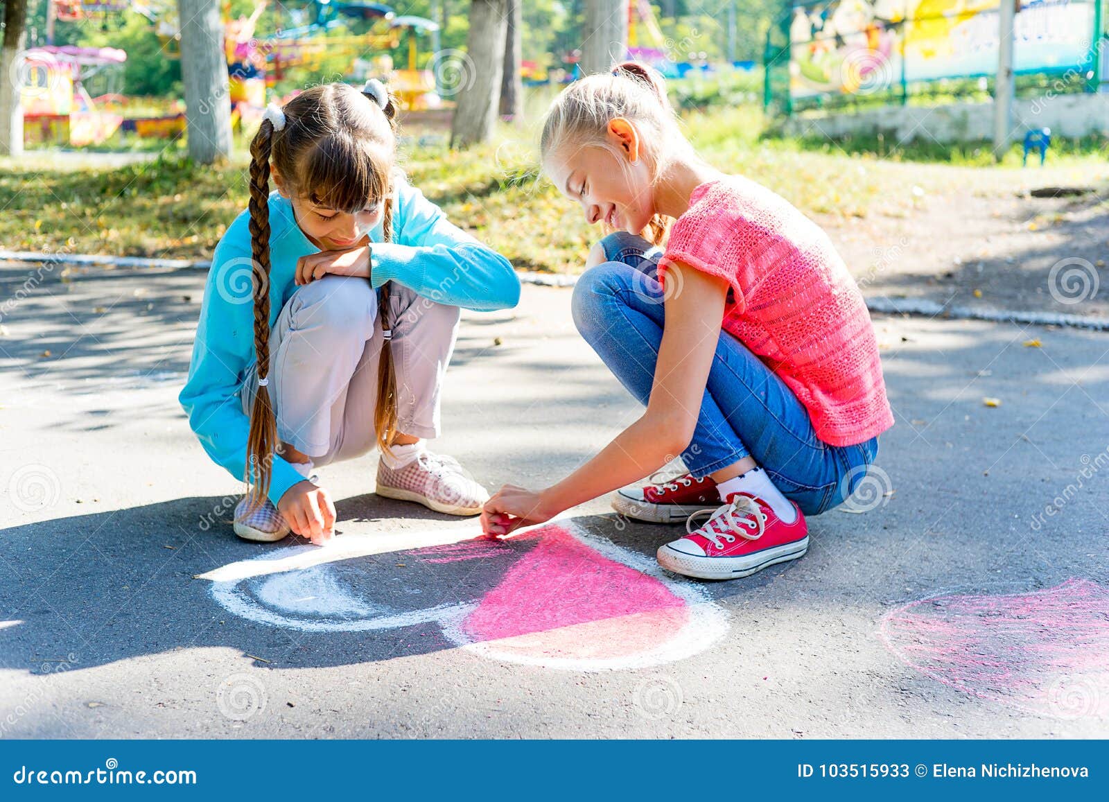 Kids drawing with chalk stock image. Image of looking - 103515933