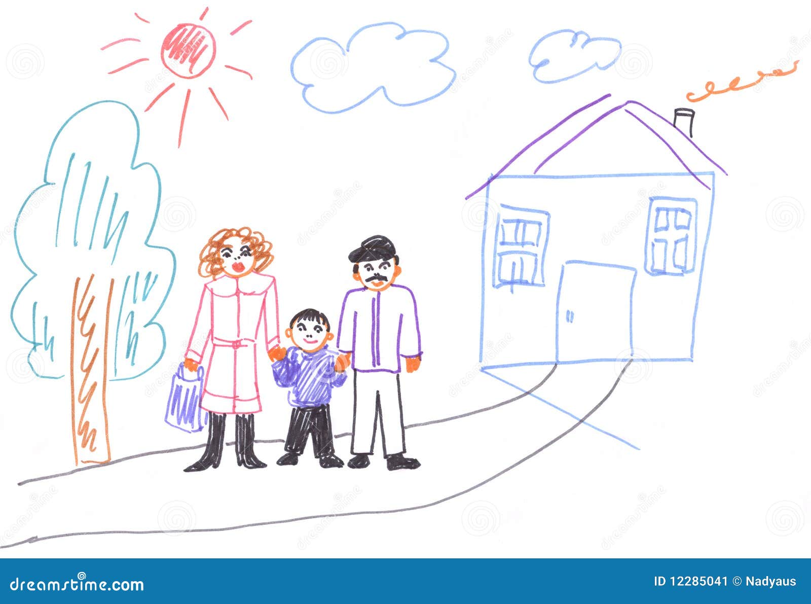 Kids drawing of family stock illustration. Illustration of childhood ...