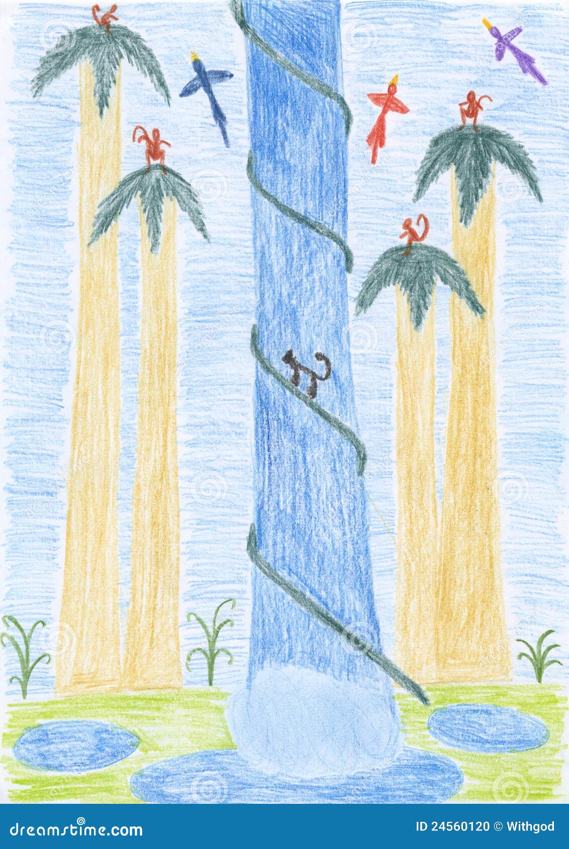 Kids Drawing - Tropical Waterfall Stock Illustration - Illustration of ...