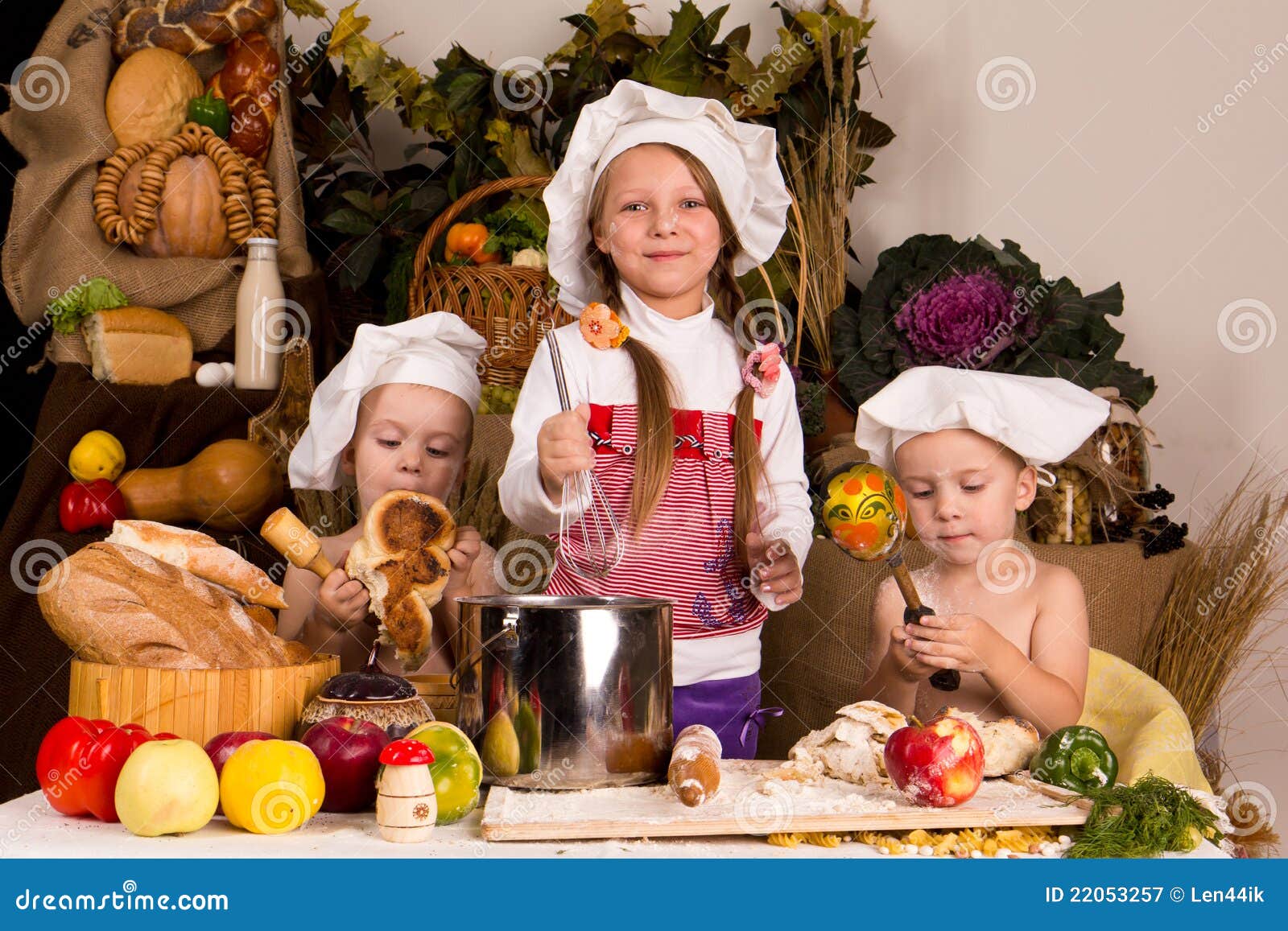 Kids Dressed As Chefs Cooking Stock Image - Image of pastry, flour ...
