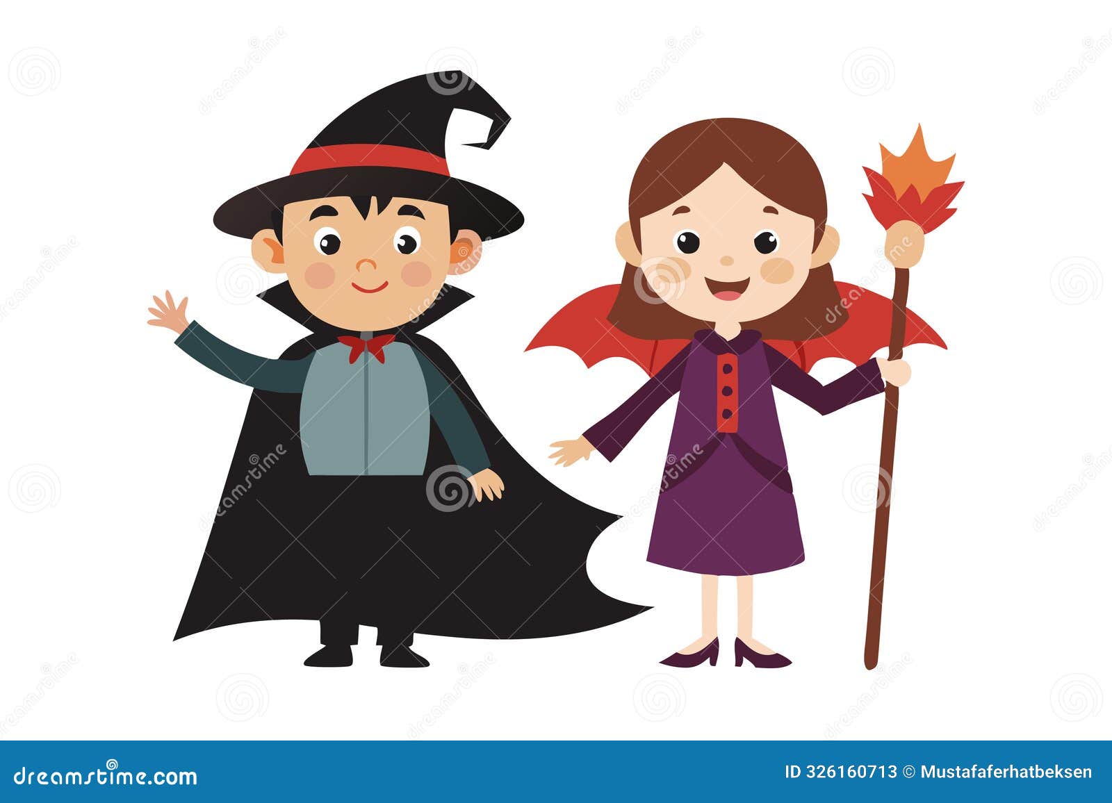 Kids Dressed As Wizard and Witch with Wands Stock Illustration ...