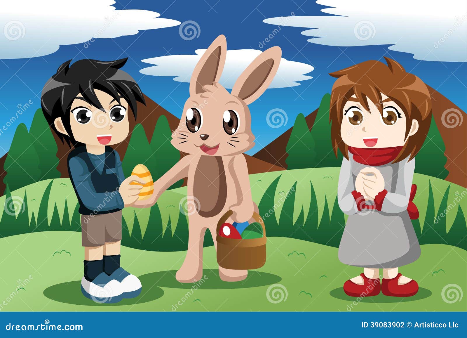 Kids with Easter bunny stock vector. Illustration of holiday - 39083902